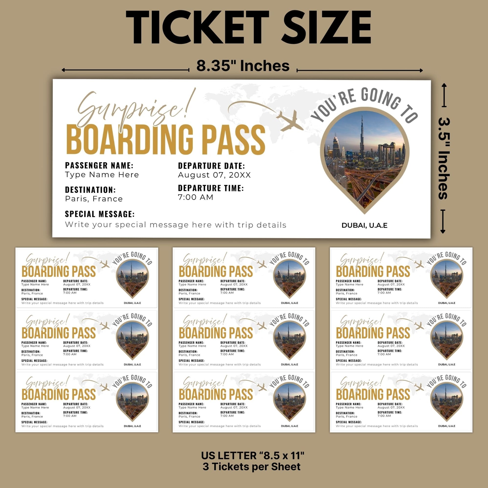 Customization Boarding Pass Ticket Gift Template | Surprise Birthday ...