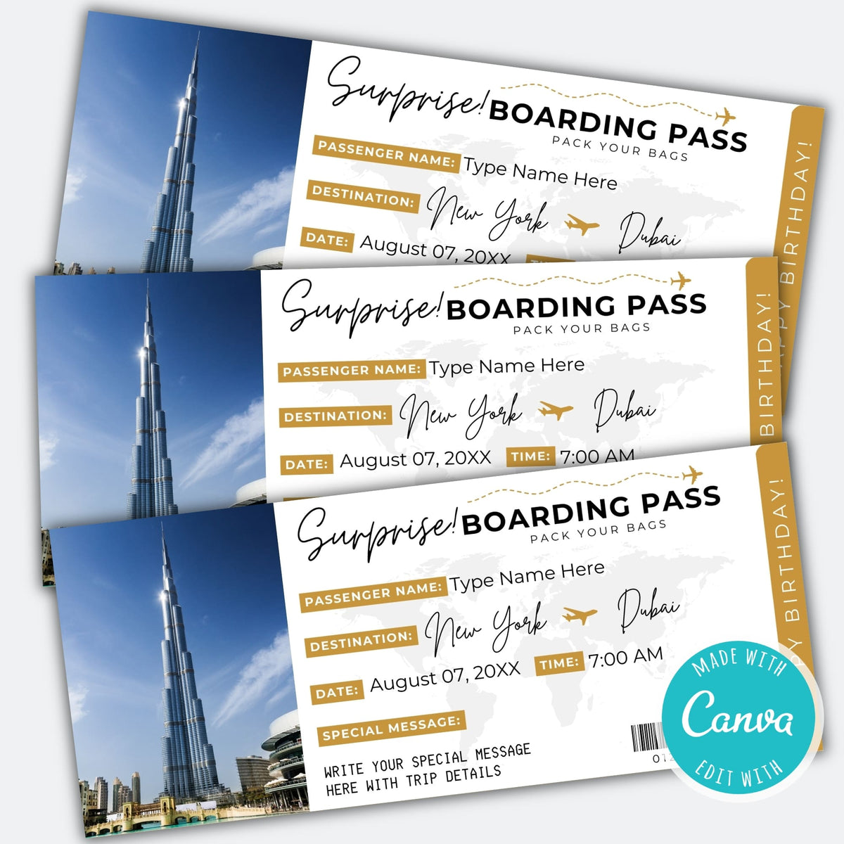 Customizable Surprise Travel Boarding Pass Template | Travel Reveal ...