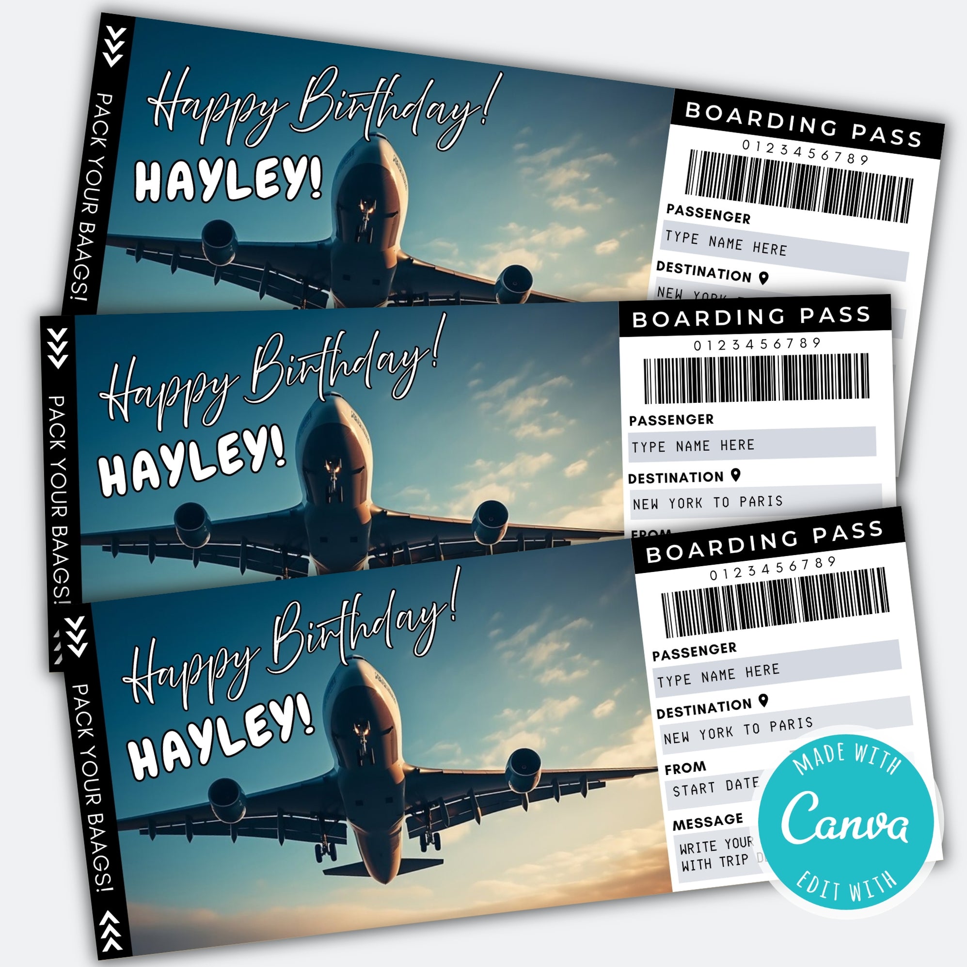 Customizable Surprise Boarding Pass Ticket Voucher | Vacation Flight ...