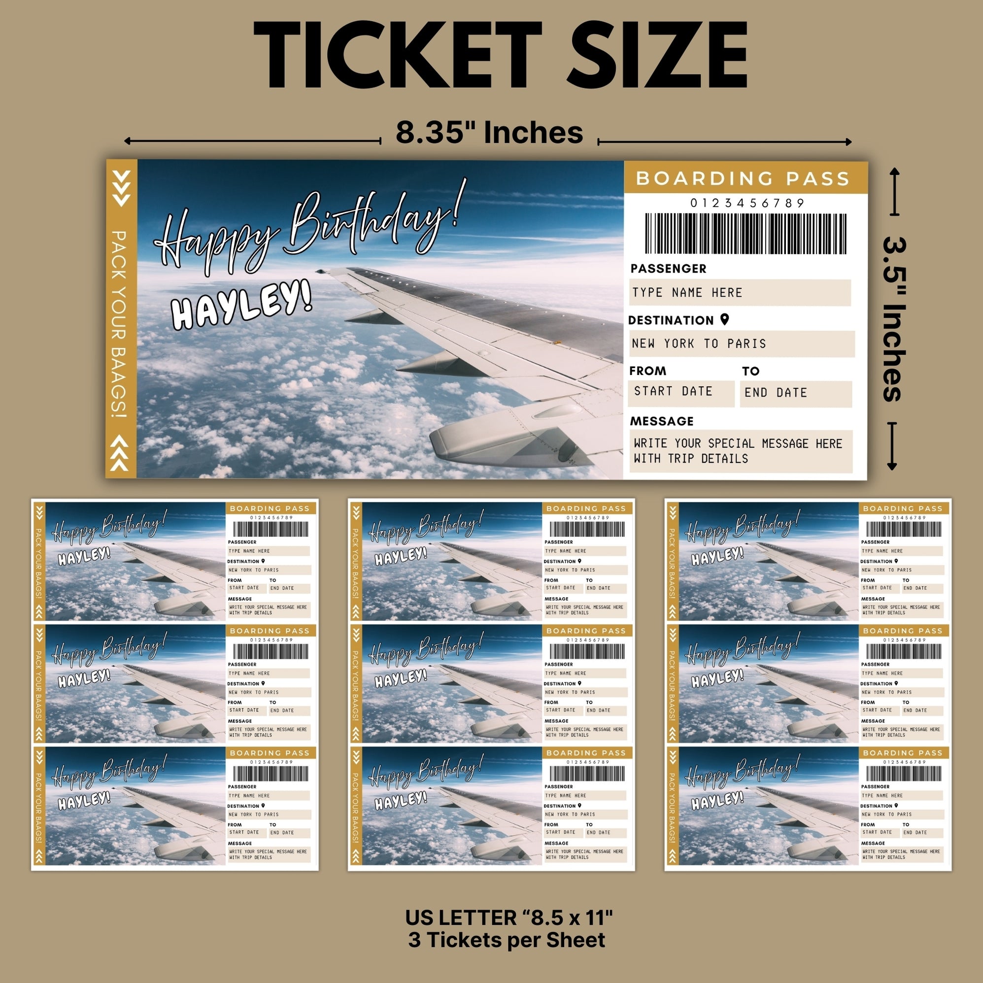Customizable Travel Reveal Boarding Pass Gift Ticket | Surprise ...