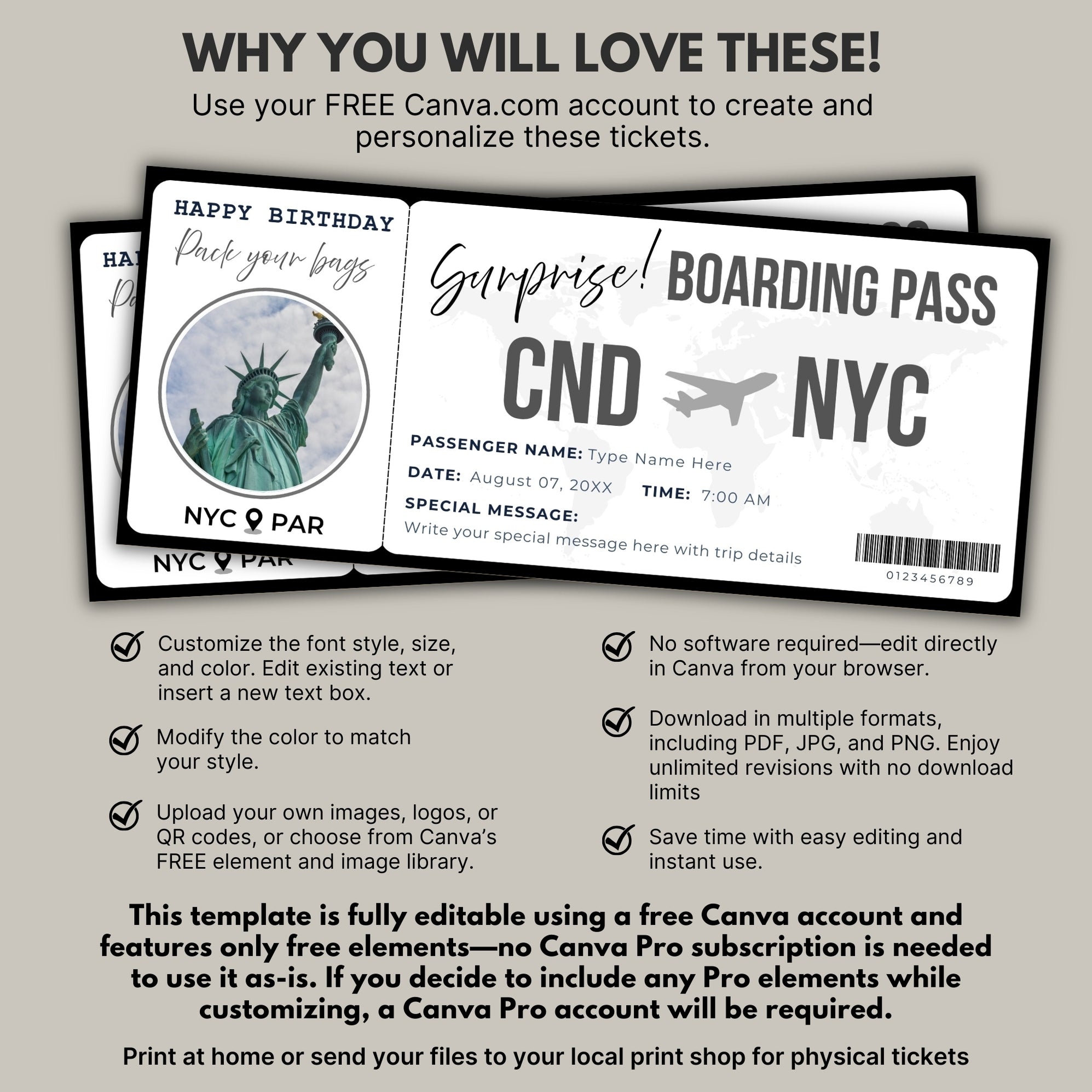 DIY Surprise Gift Boarding Pass Style Ticket | Travel Reveal Vacation ...