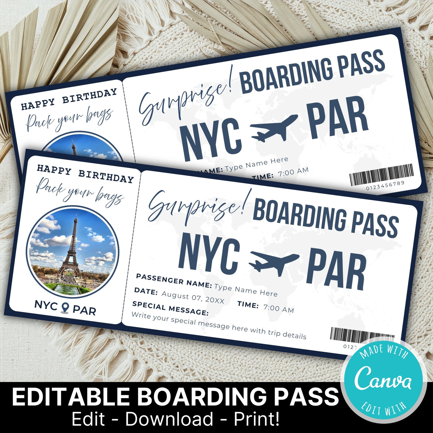 DIY Surprise Travel Gift Boarding Pass Style Ticket | Reveal Vacation ...