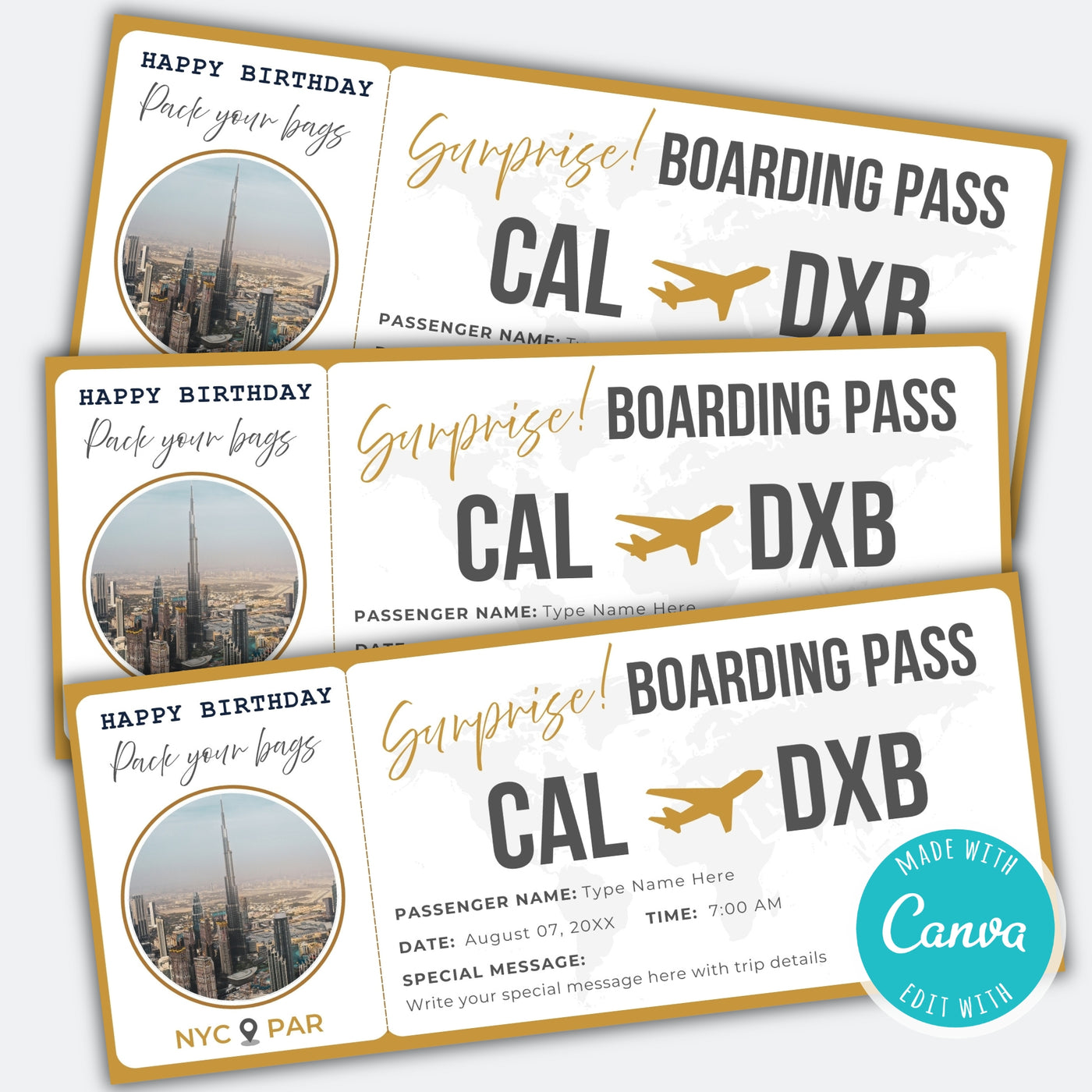 Customizable Trip Reveal Boarding Pass Style Ticket | Surprise Travel ...