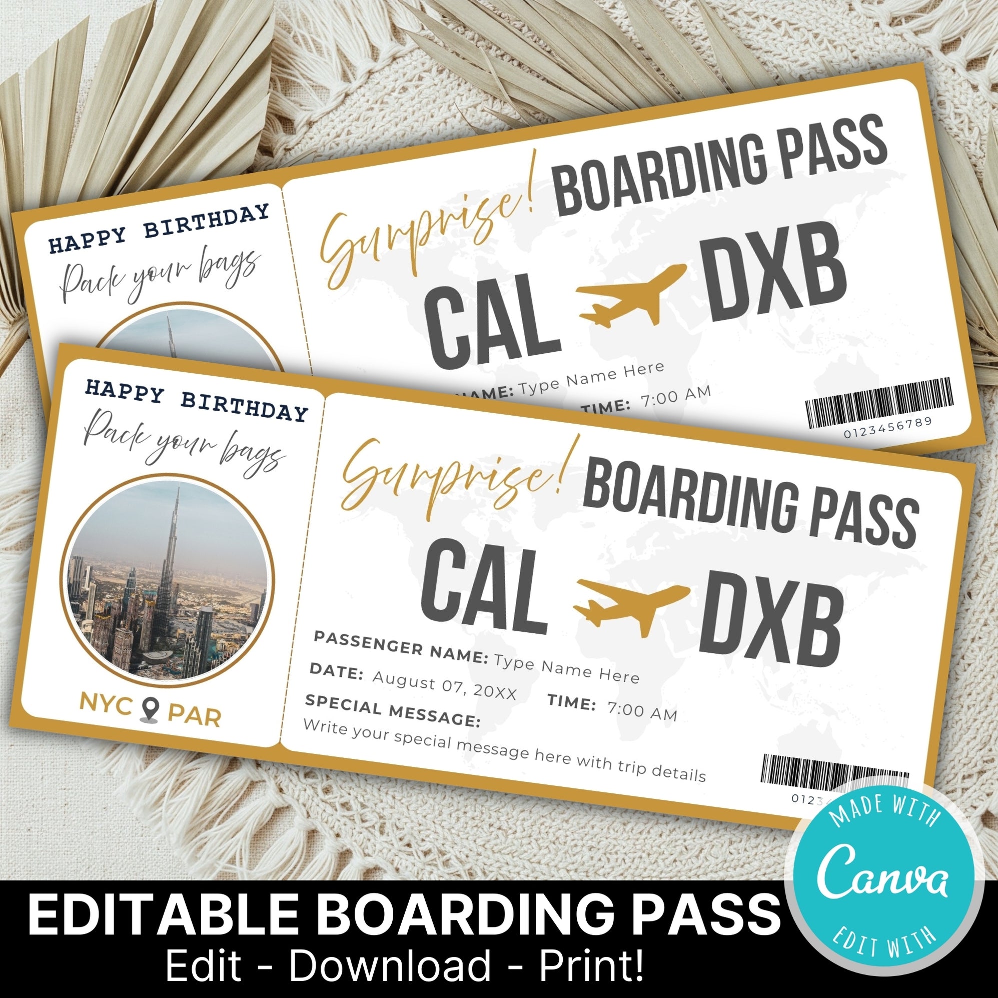 Customizable Trip Reveal Boarding Pass Style Ticket | Surprise Travel ...