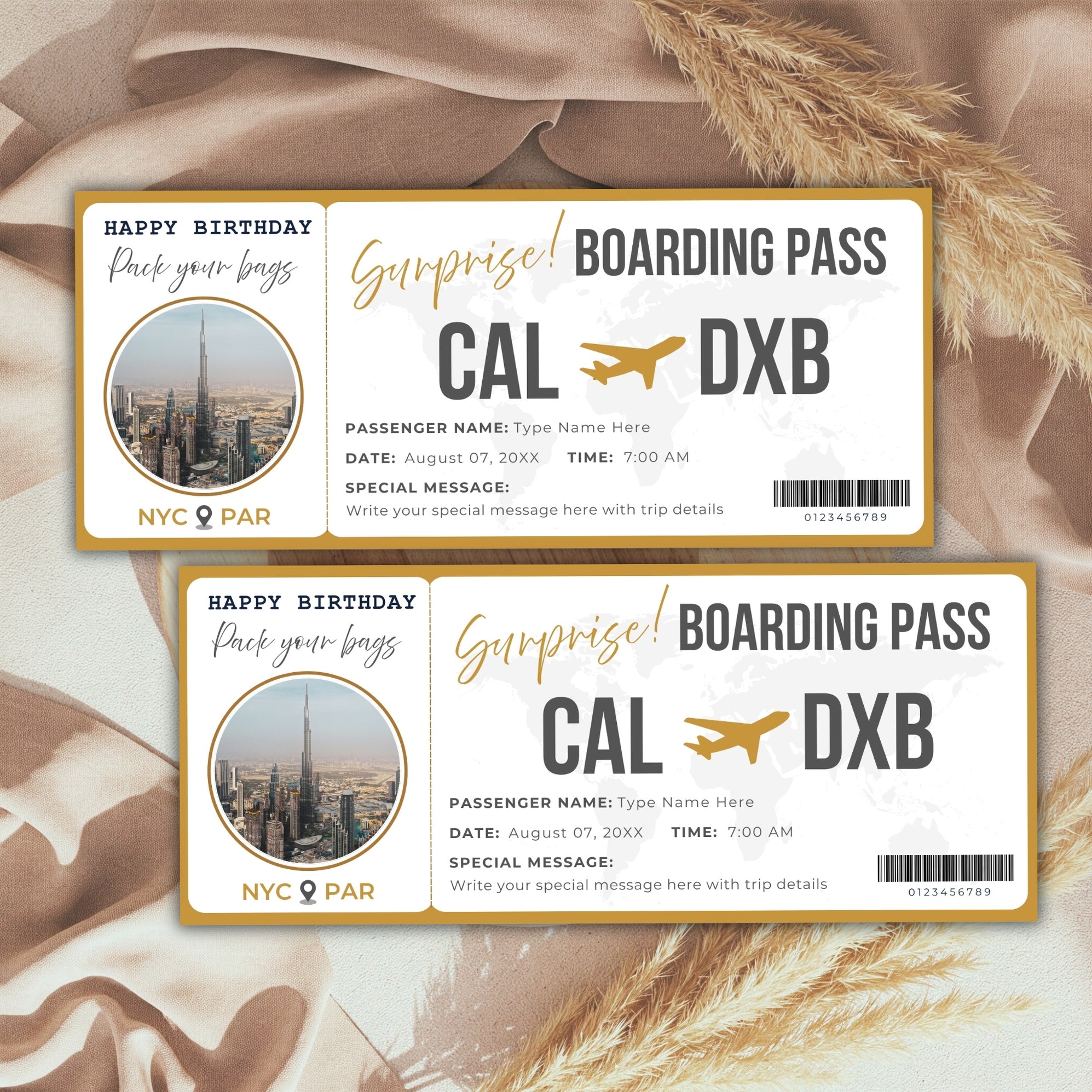 Customizable Trip Reveal Boarding Pass Style Ticket | Surprise Travel ...
