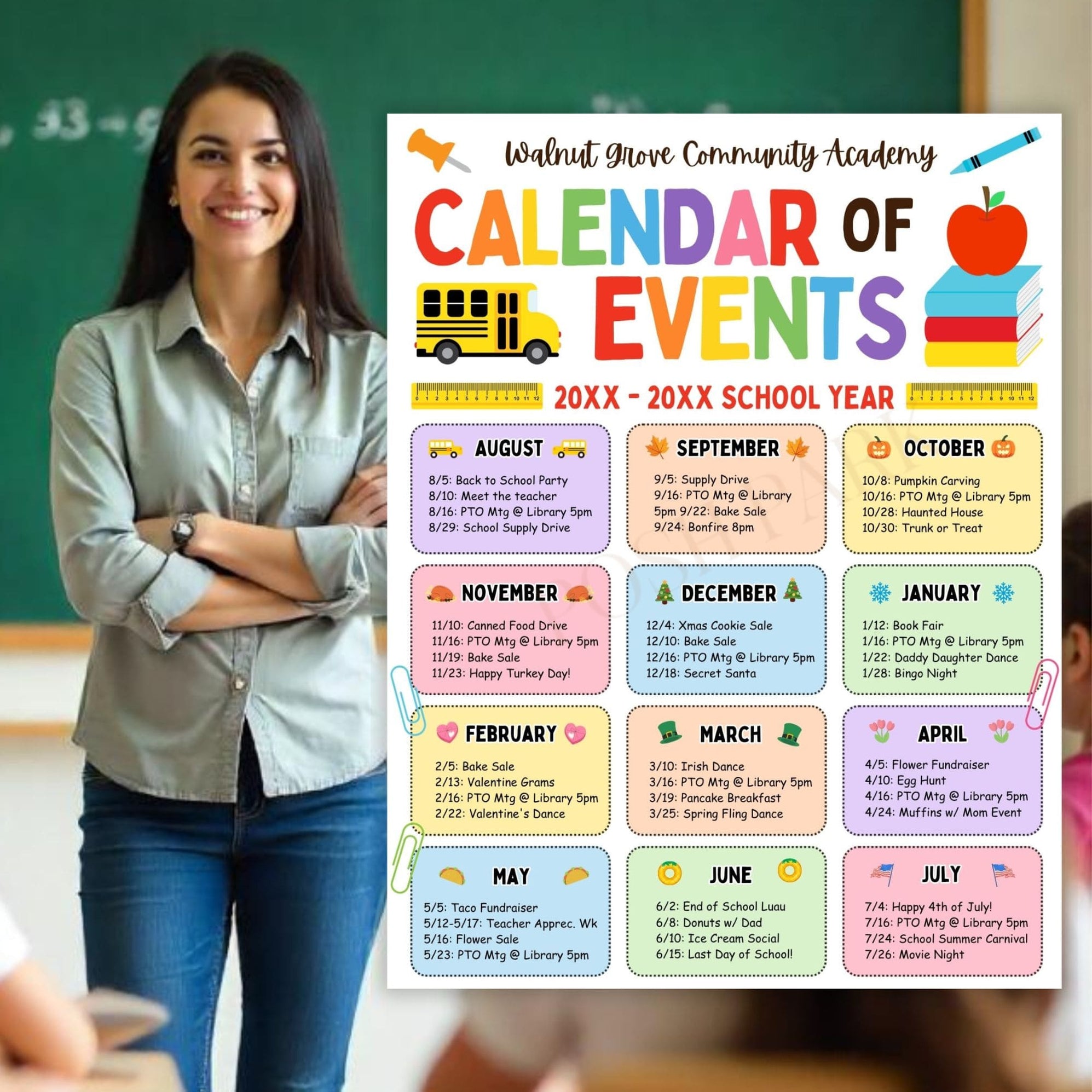 School Event Calendar Template | Customizable Event Schedule for Admin ...