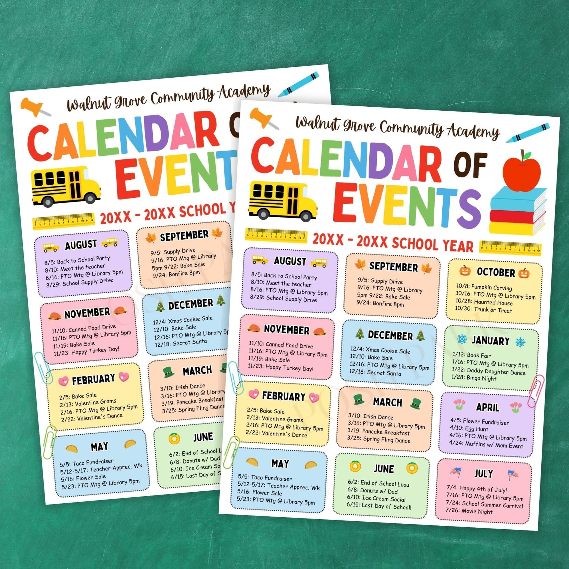 School Event Calendar Template | Customizable Event Schedule for Admin ...