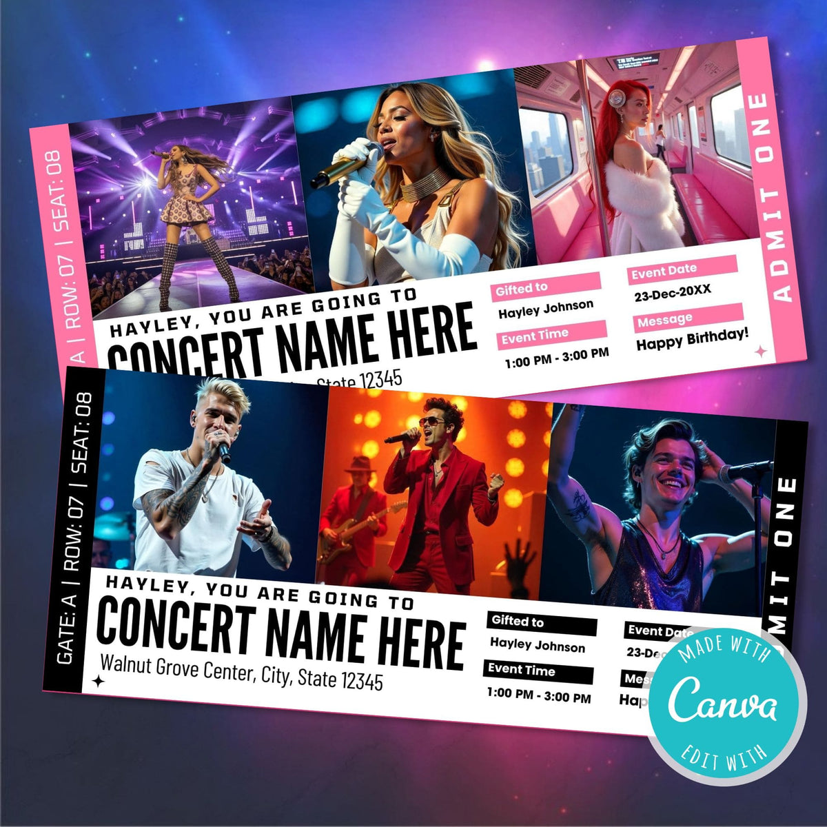 Customizable Concert Ticket Template | Surprise Event Gift Ticket ...