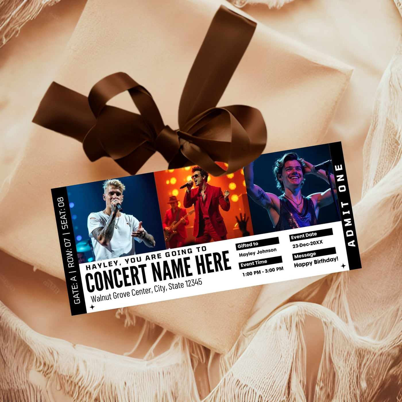 Customizable Concert Ticket Template | Surprise Event Gift Ticket ...