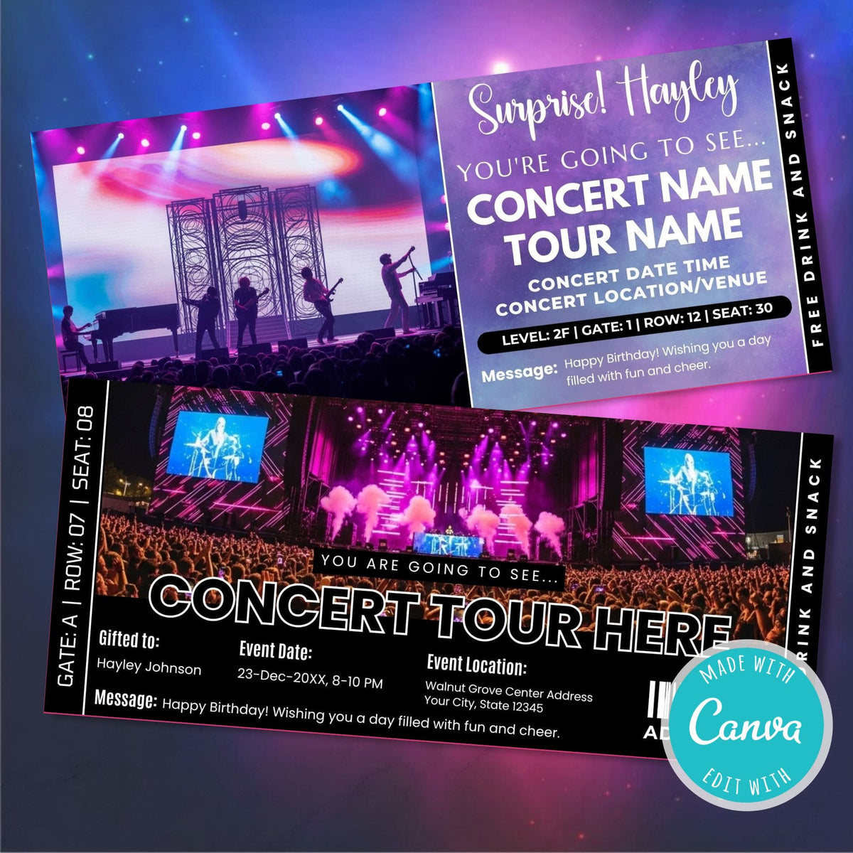 DIY Live Concert Ticket Template | Surprise Music Concert Ticket Gift ...