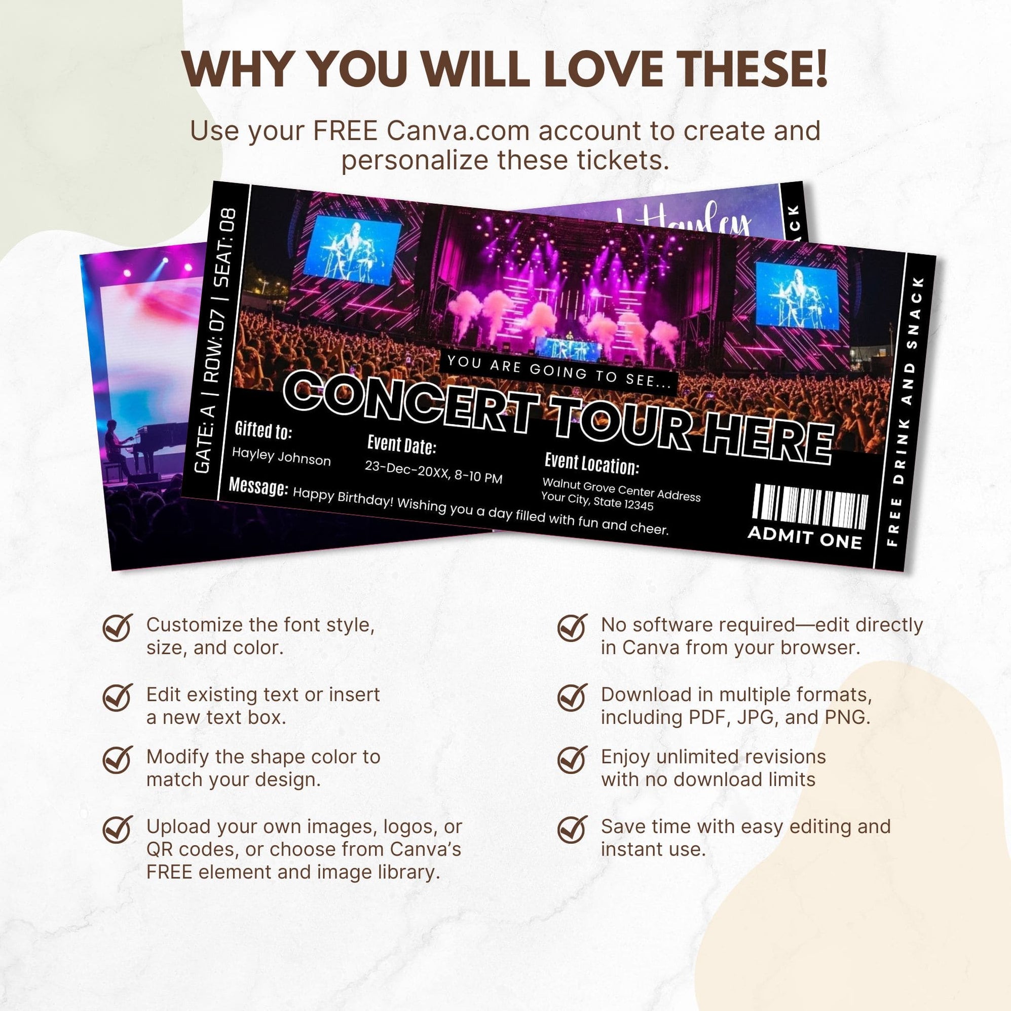 DIY Live Concert Ticket Template | Surprise Music Concert Ticket Gift ...