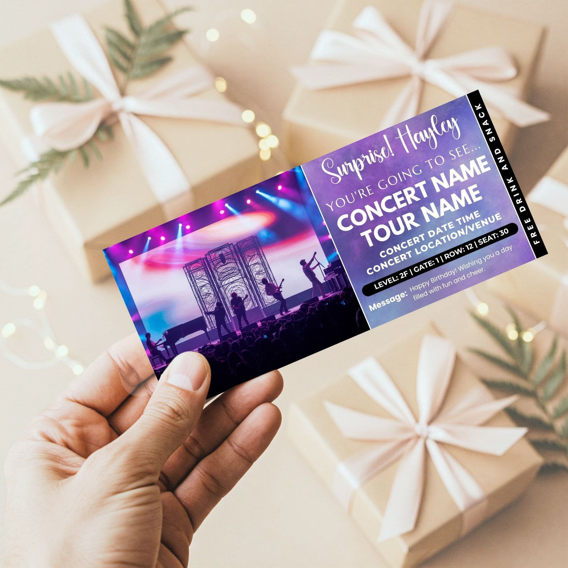 DIY Live Concert Ticket Template | Surprise Music Concert Ticket Gift ...