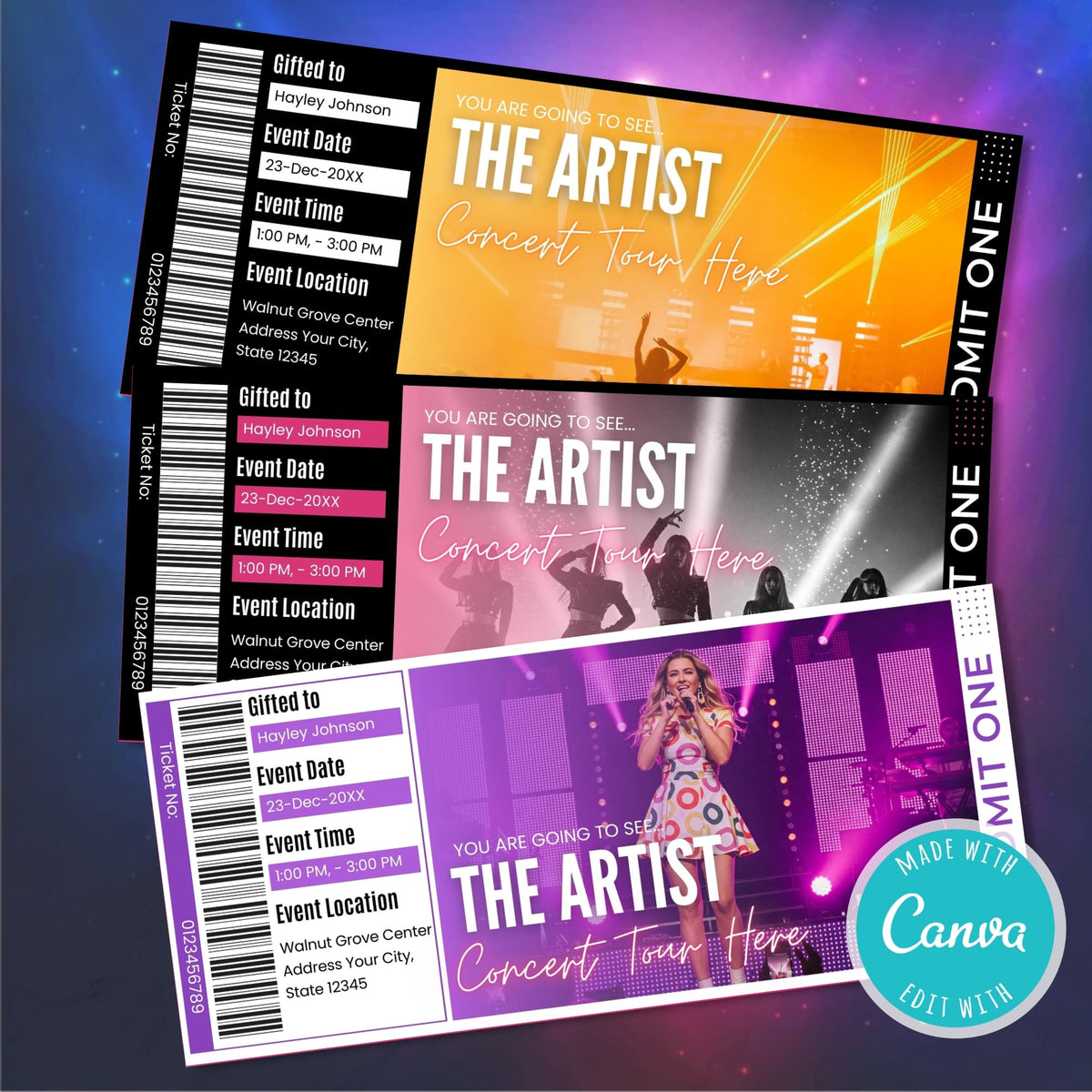 Customizable Concert Event Ticket Template | Personalized Surprise Gift ...