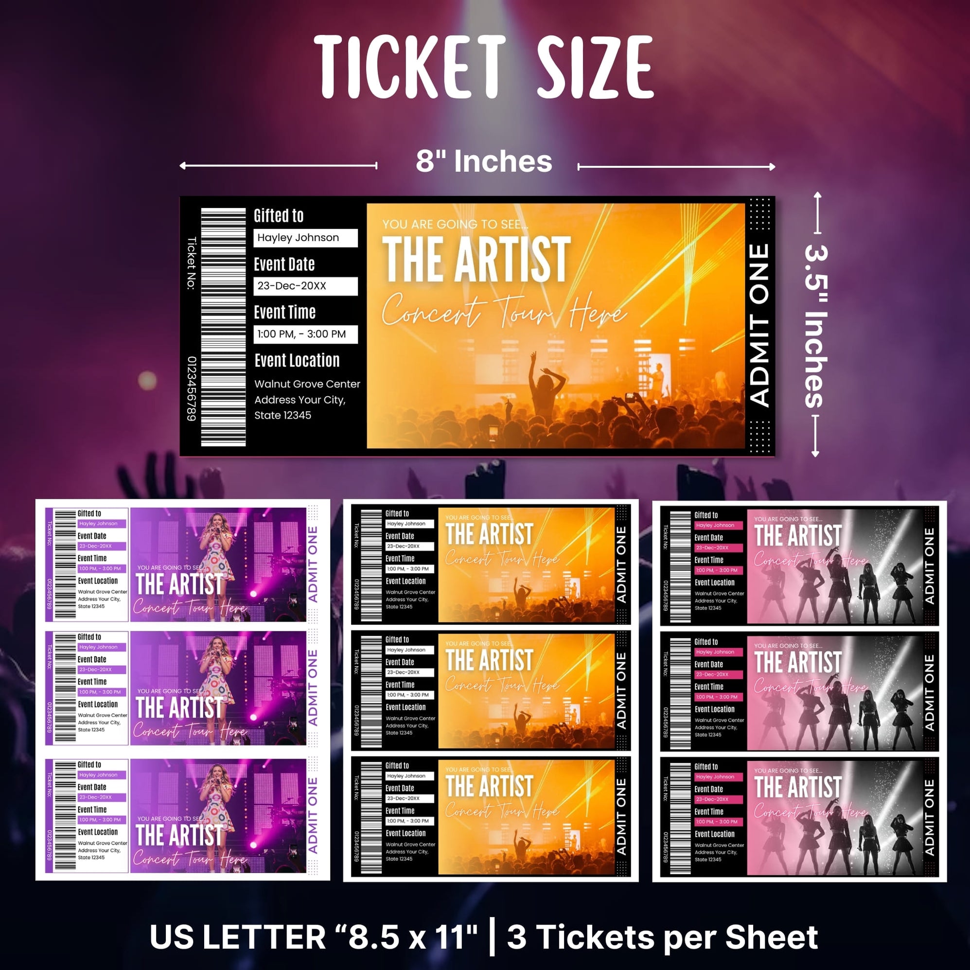 Customizable Concert Event Ticket Template | Personalized Surprise Gift ...