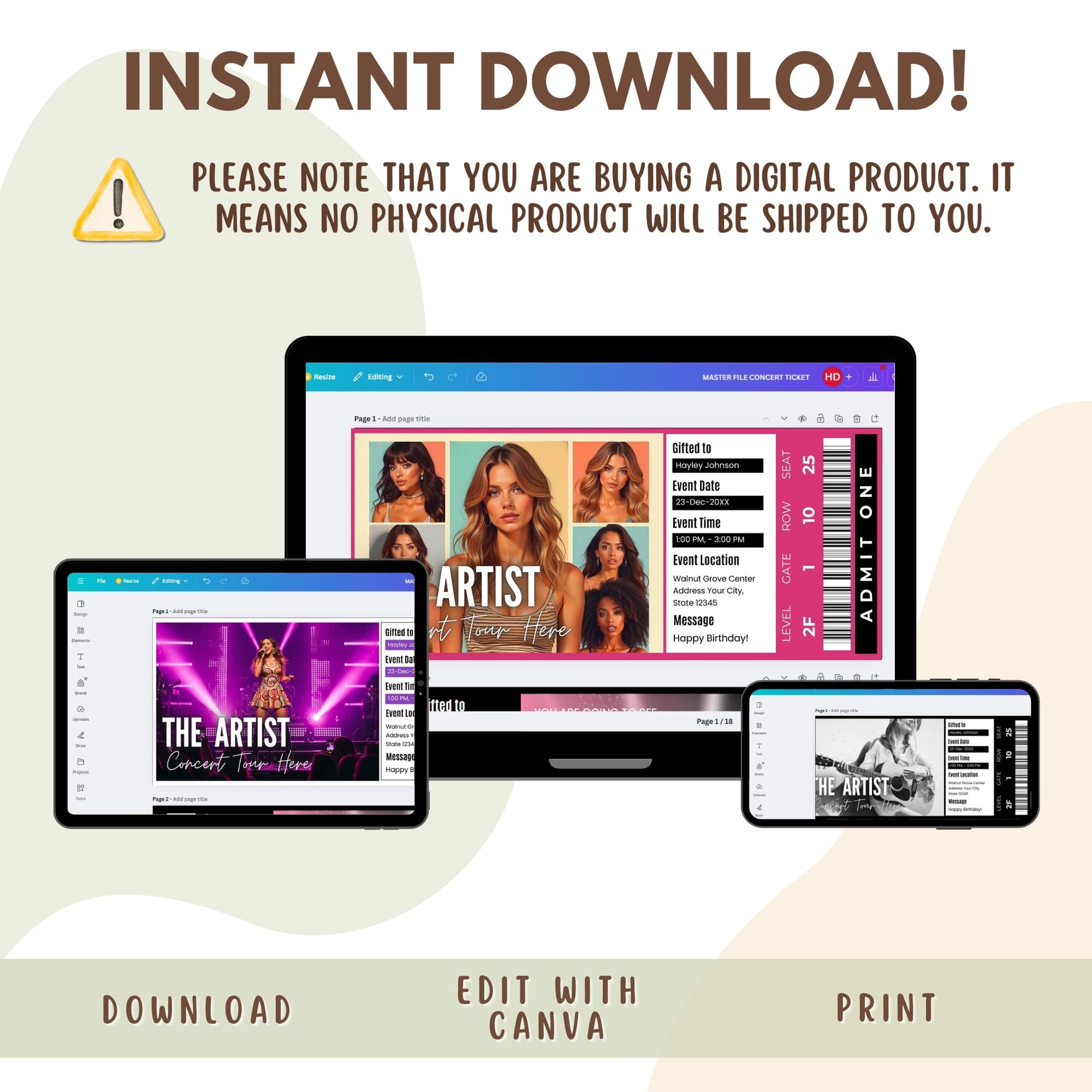Customizable Concert Ticket Event Canva | Gift Surprise Template - Posh ...