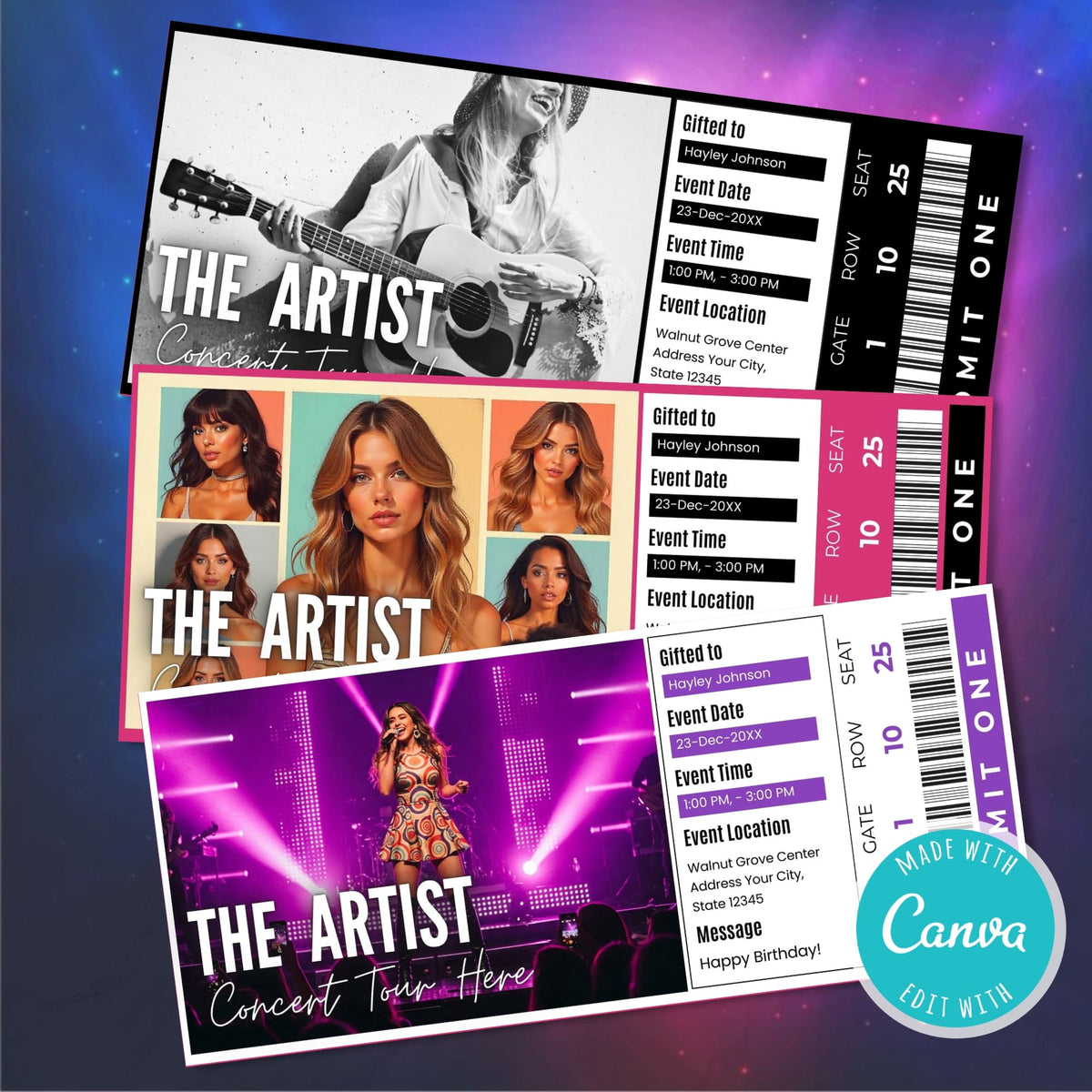 Customizable Concert Ticket Event Canva | Gift Surprise Template - Posh ...