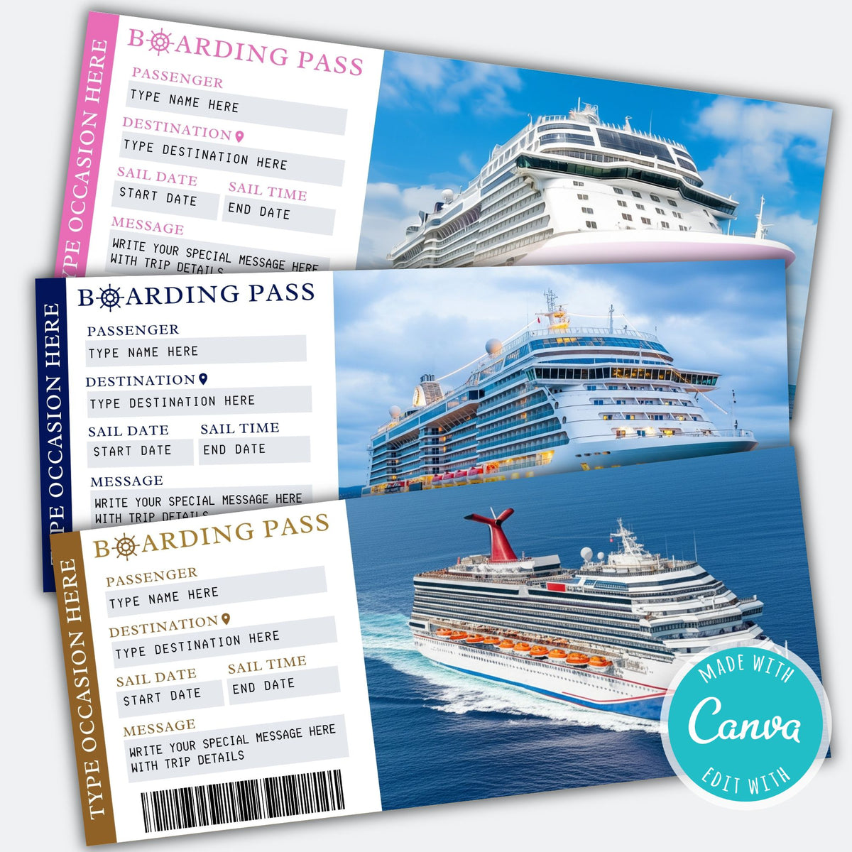 Customizable Surprise Cruise Ticket Voucher | Vacation Trip Boarding ...