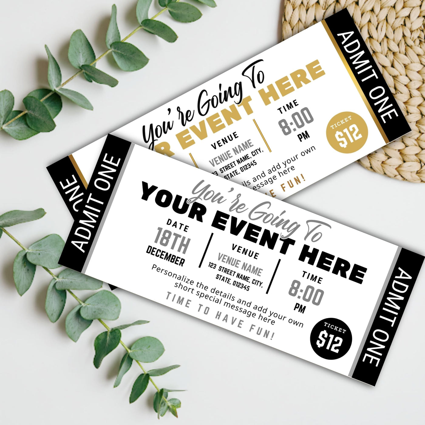 DIY Event Ticket Printable Template | Surprise Gift Ticket Black and ...