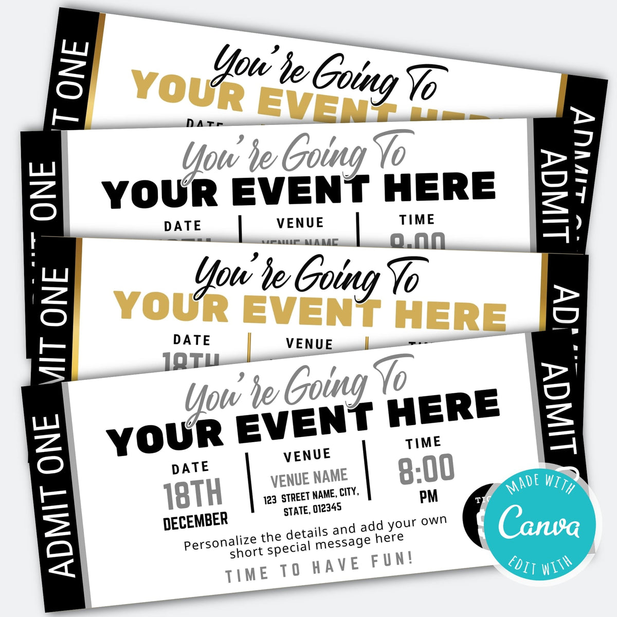 DIY Event Ticket Printable Template | Surprise Gift Ticket Black and ...