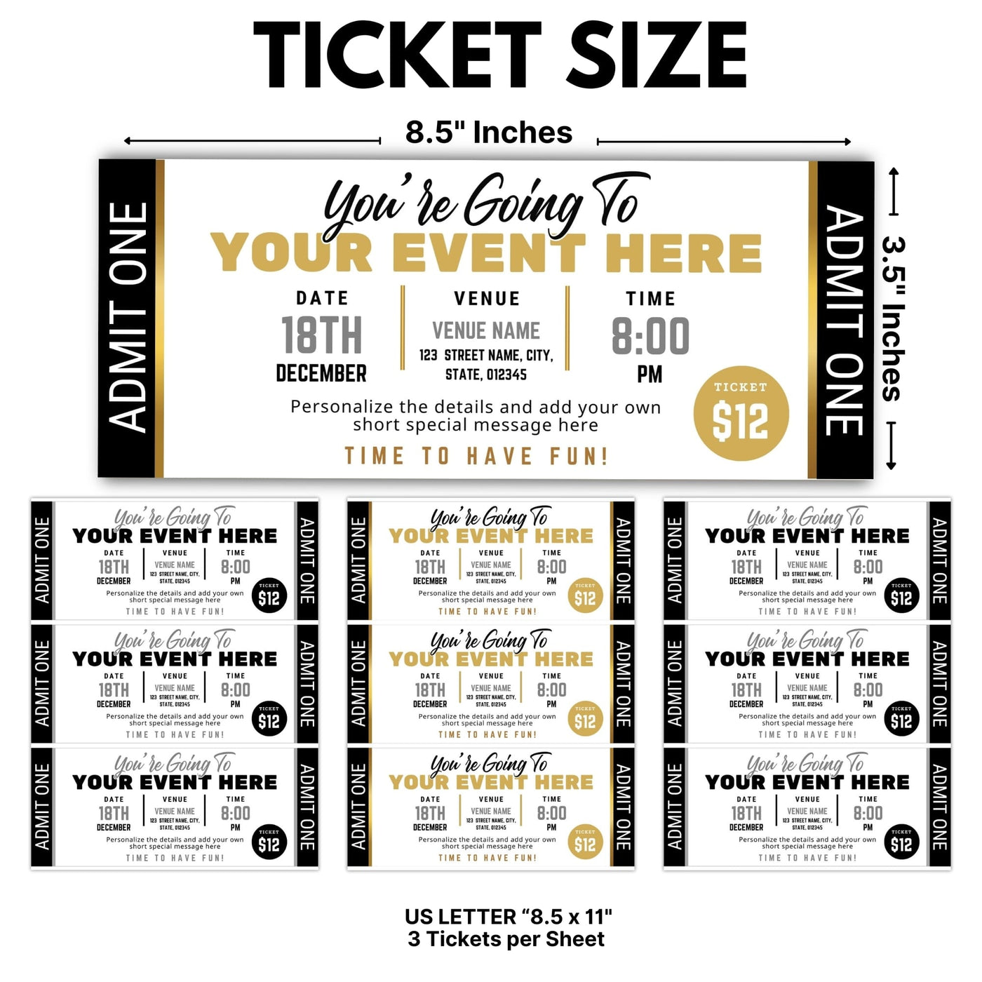 DIY Event Ticket Printable Template | Surprise Gift Ticket Black and ...