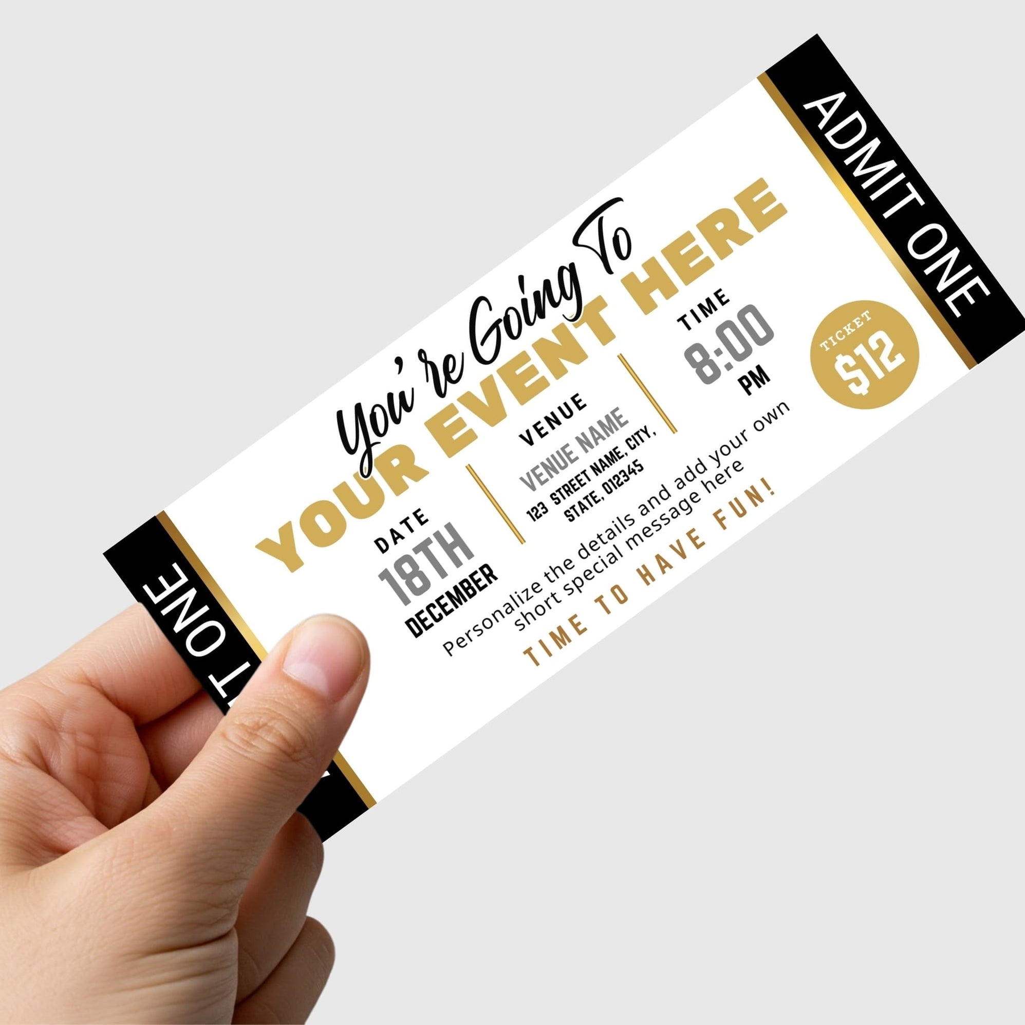 DIY Event Ticket Printable Template | Surprise Gift Ticket Black and ...