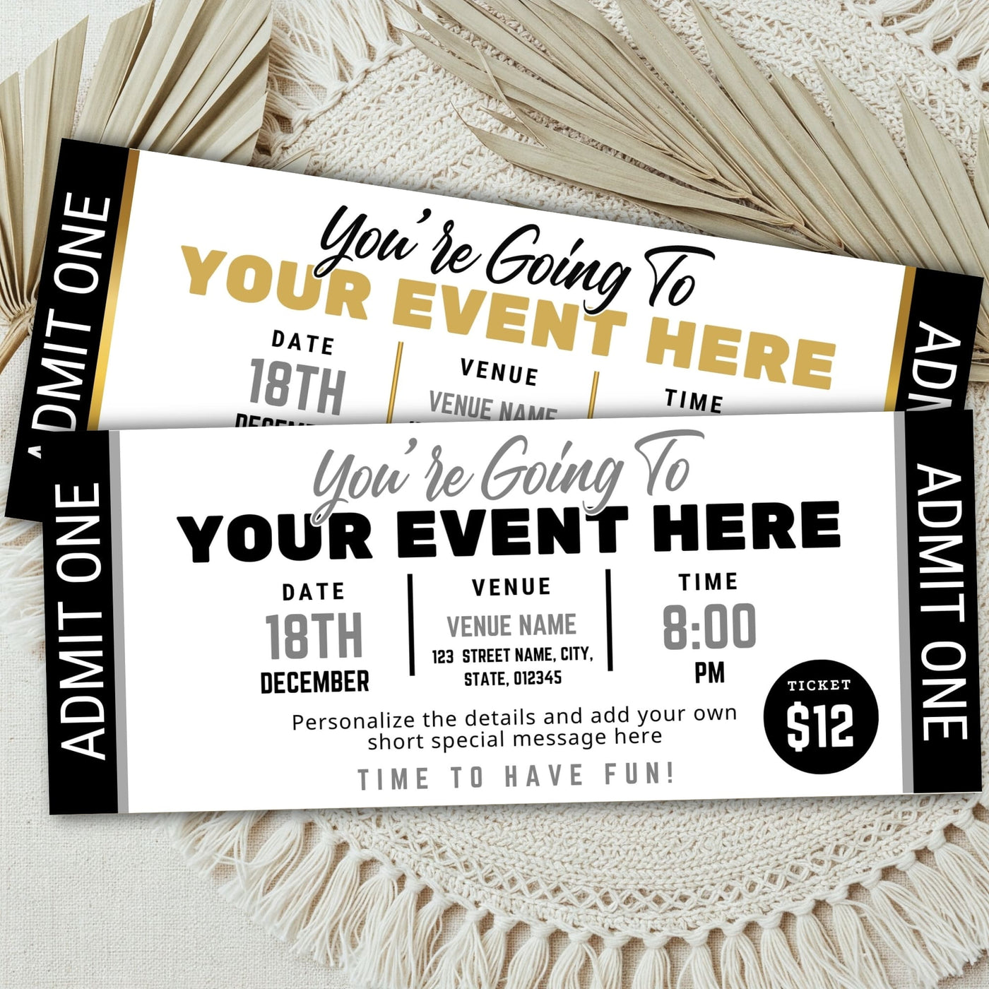 DIY Event Ticket Printable Template | Surprise Gift Ticket Black and ...