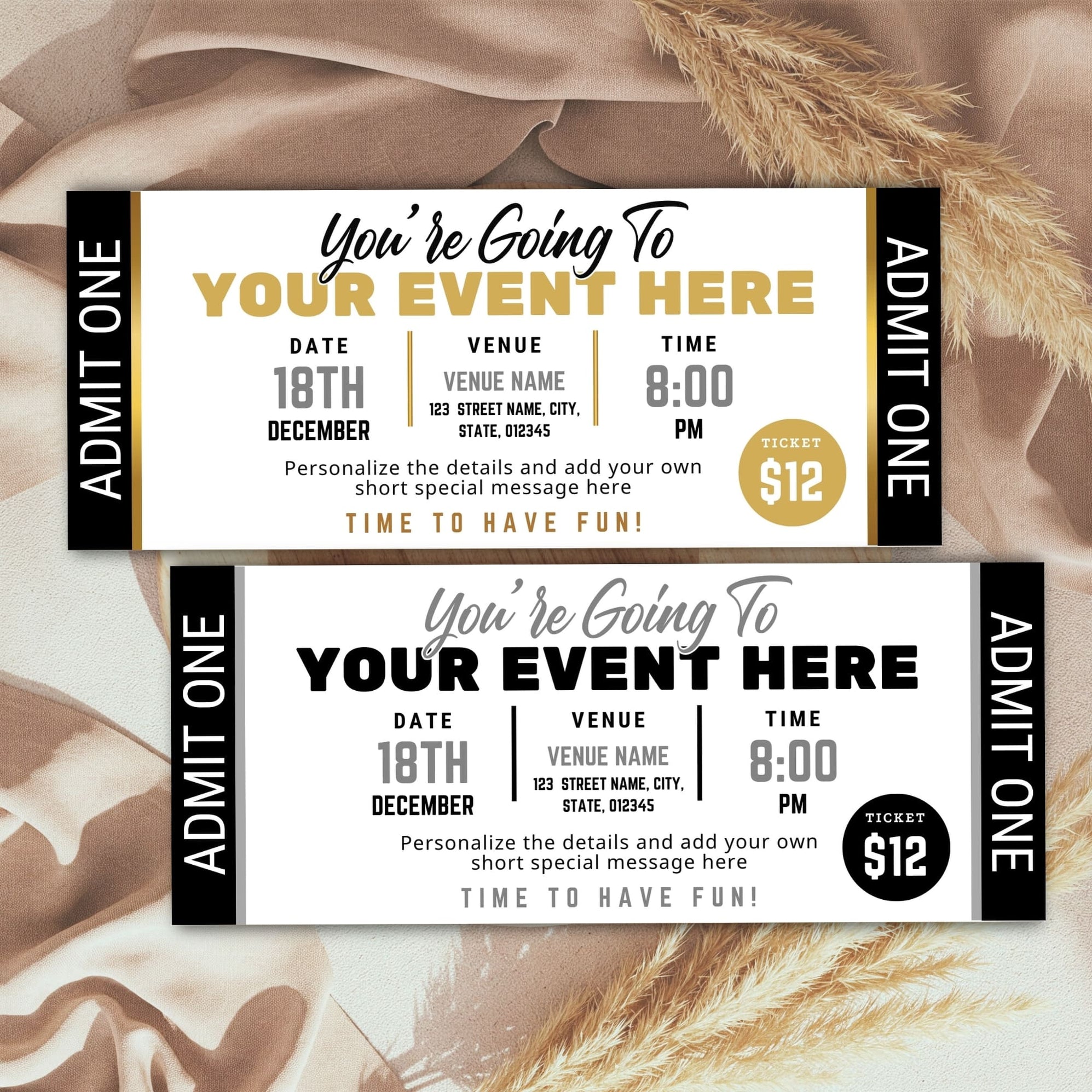 DIY Event Ticket Printable Template | Surprise Gift Ticket Black and ...