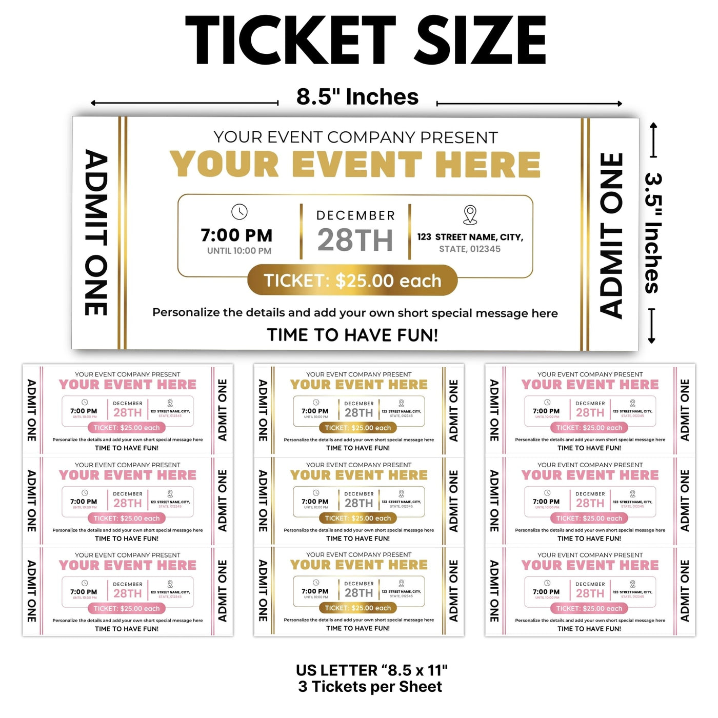 Customizable Surprise Event Ticket Template | Gift Ticket Gold and Rose ...
