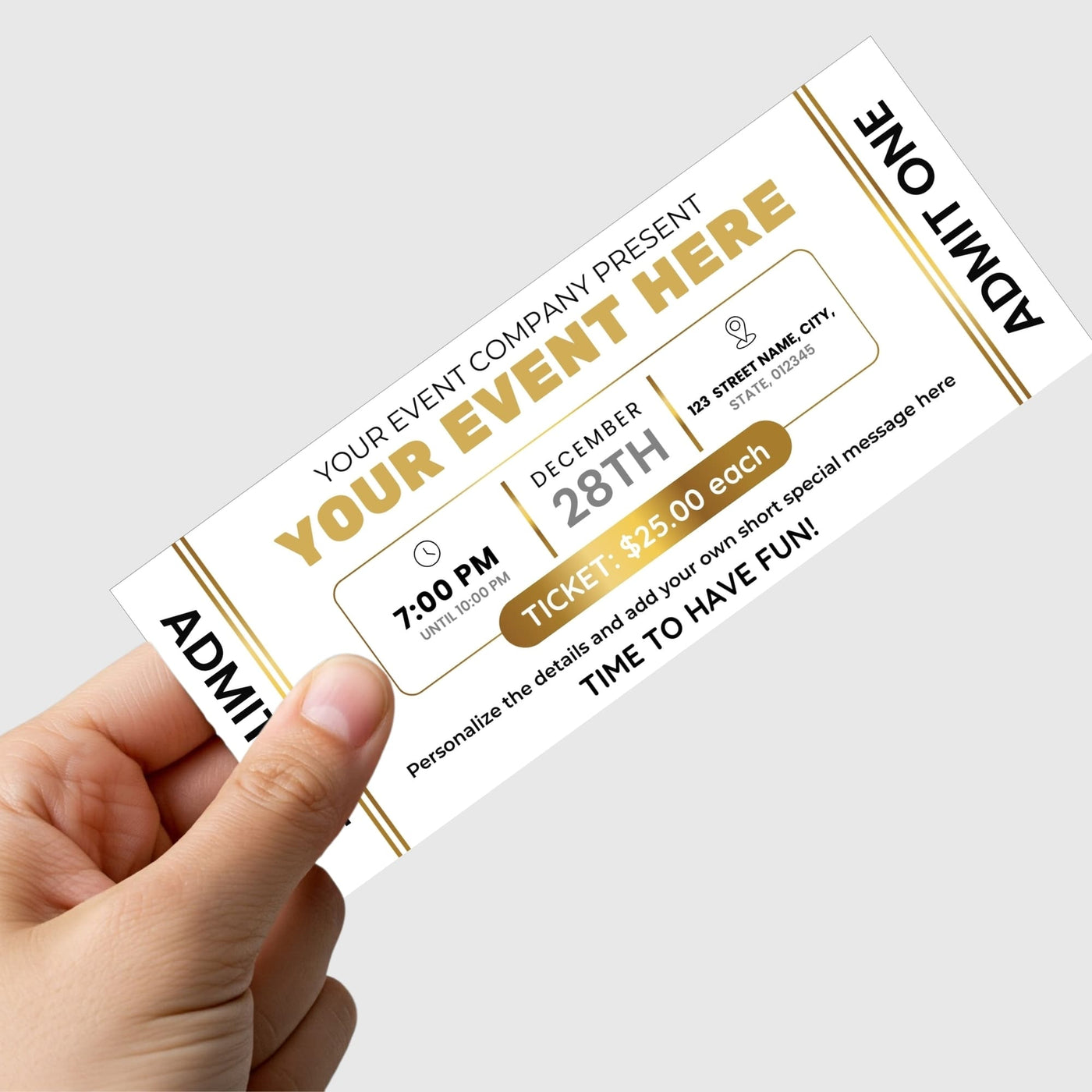 Customizable Surprise Event Ticket Template | Gift Ticket Gold and Rose ...