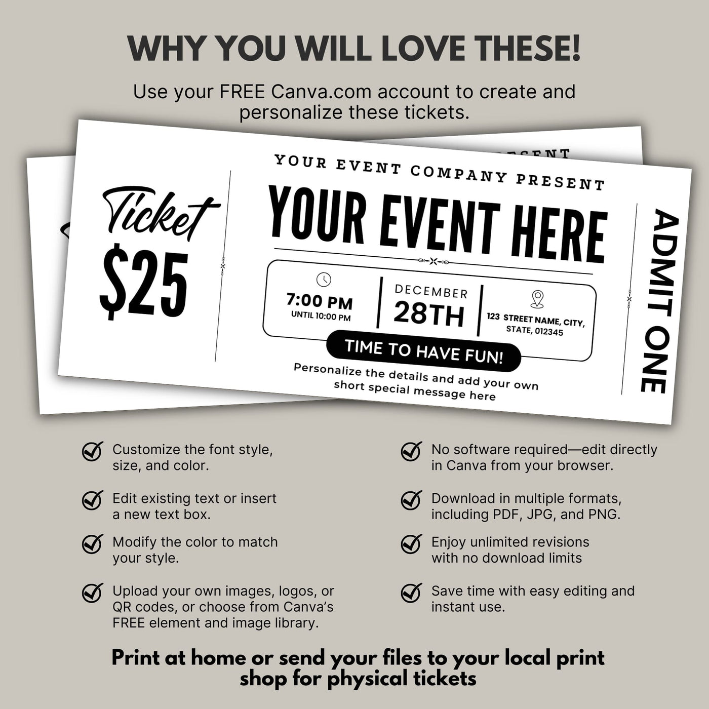 Customizable Minimalist Surprise Event Ticket | Gift Ticket Template ...