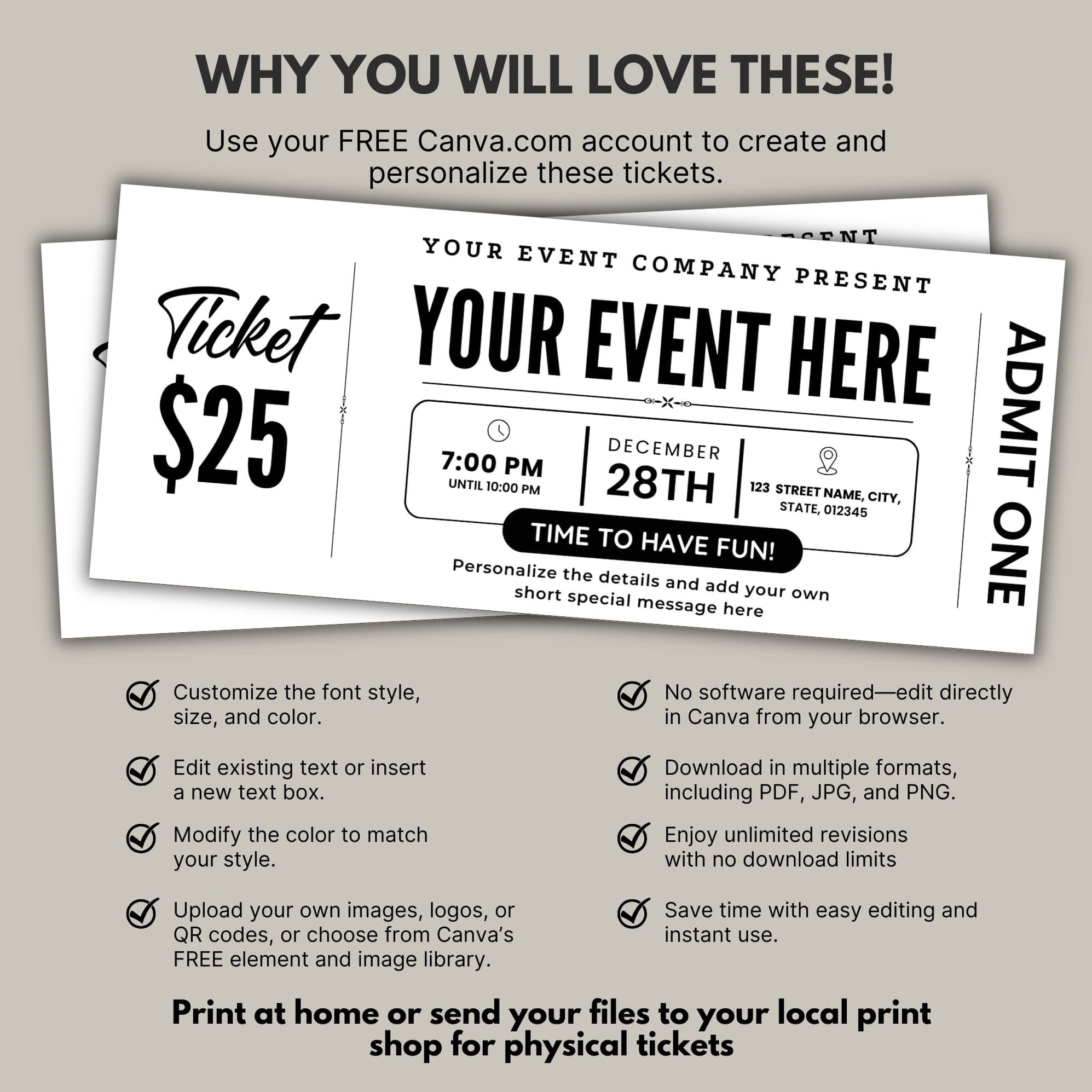 Customizable Minimalist Surprise Event Ticket | Gift Ticket Template ...