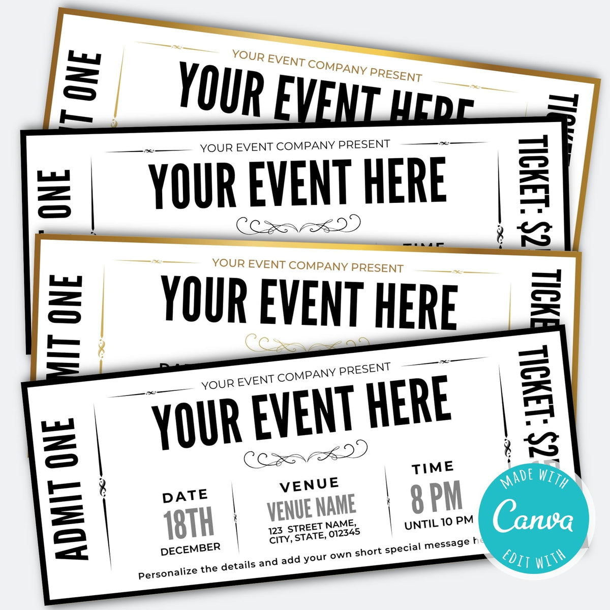 Customizable Event Ticket Voucher Template | Birthday Surprise Gift ...