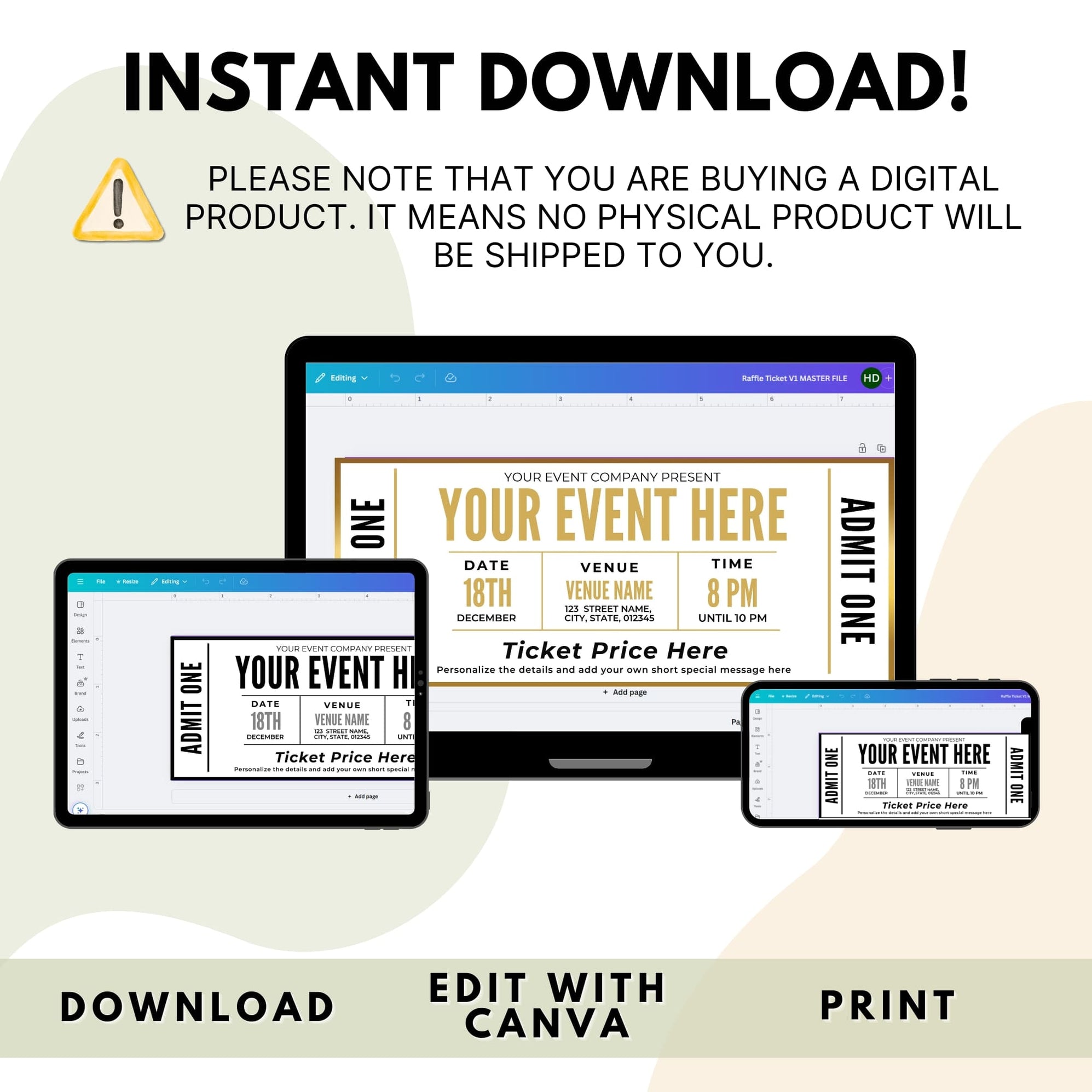 Customizable Surprise Event Ticket Voucher | Black and Gold Ticket ...