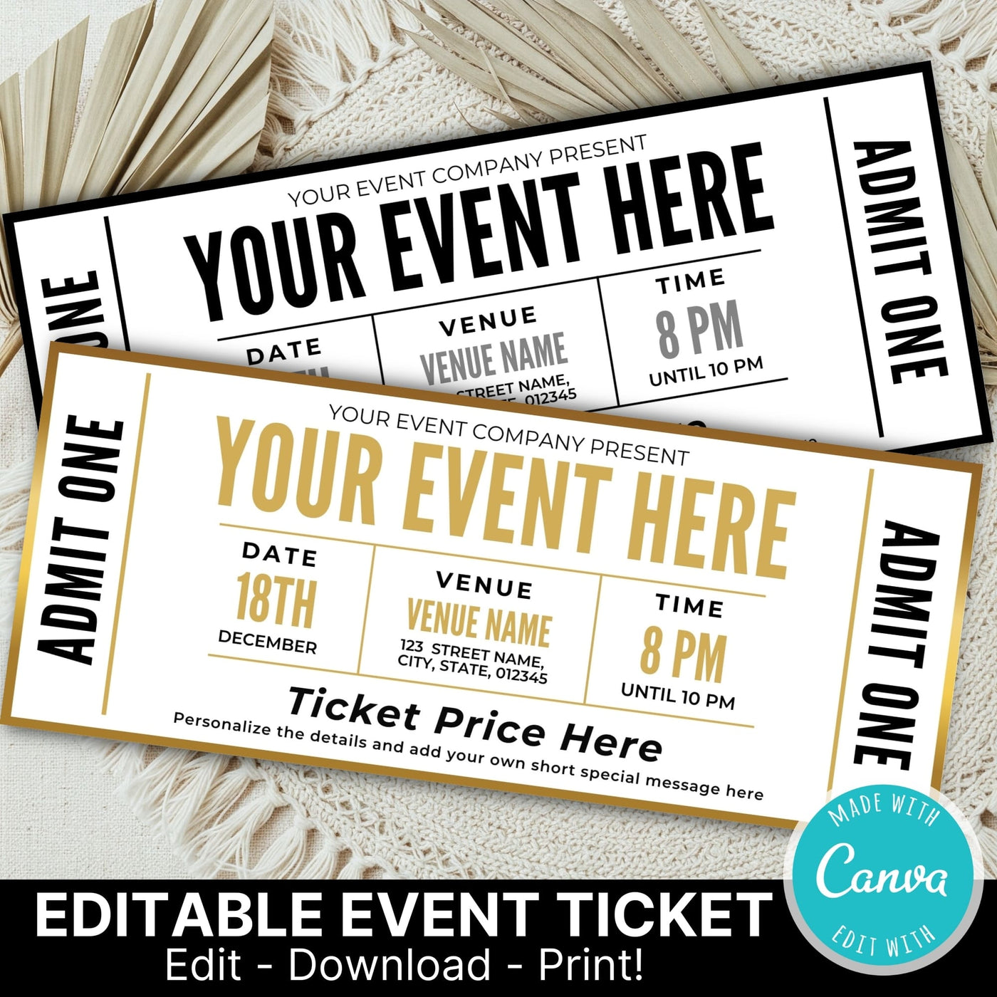 Customizable Surprise Event Ticket Voucher | Black and Gold Ticket ...