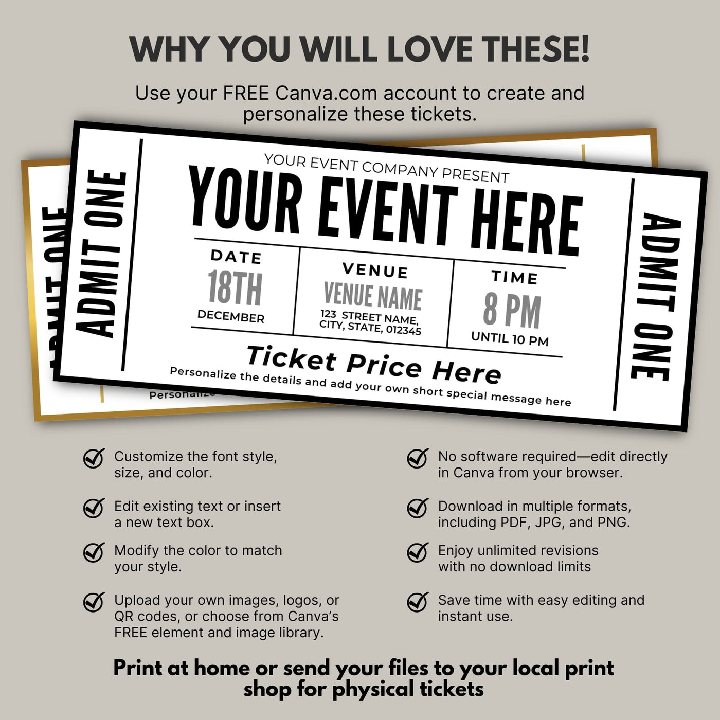 Customizable Surprise Event Ticket Voucher | Black and Gold Ticket ...