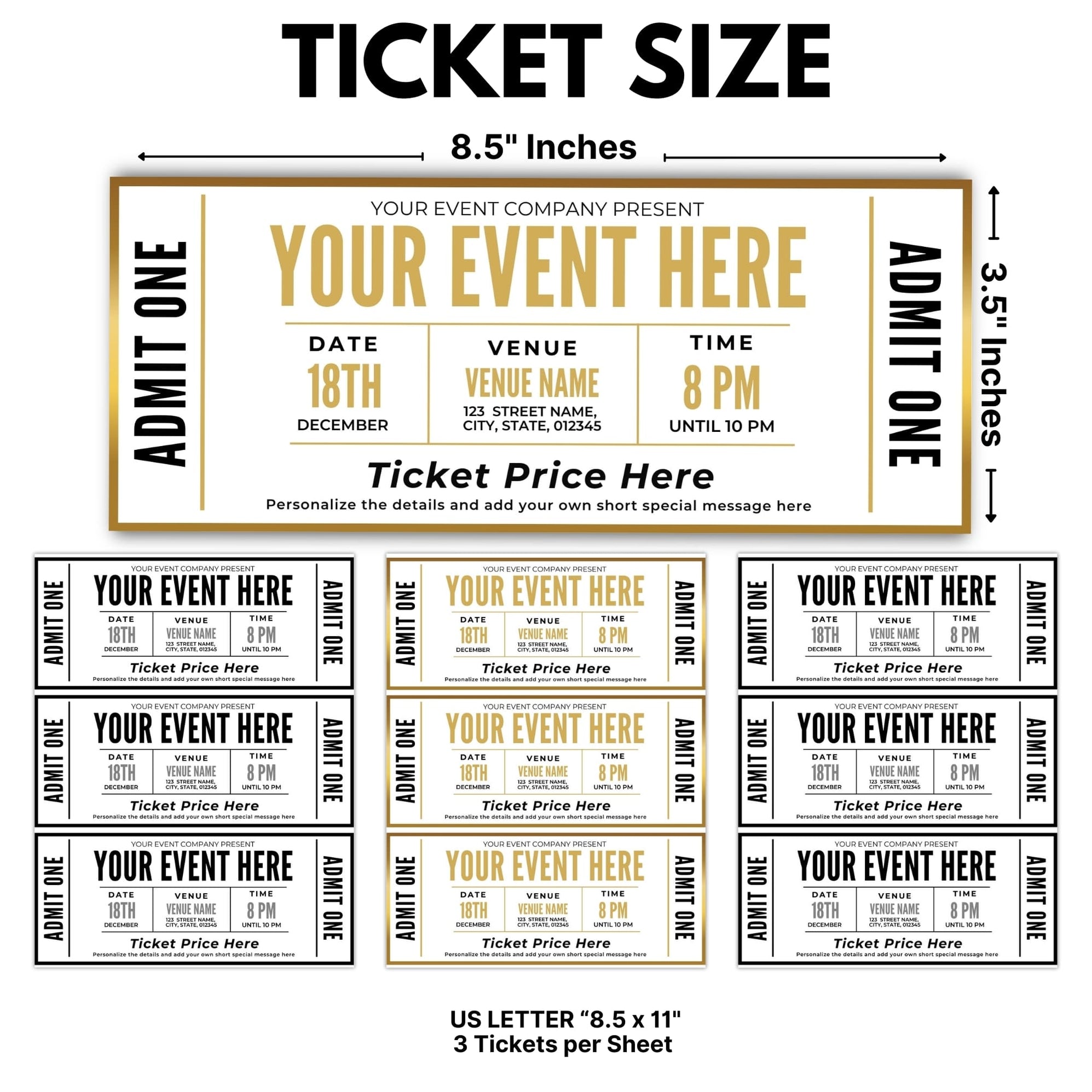 Customizable Surprise Event Ticket Voucher | Black and Gold Ticket ...
