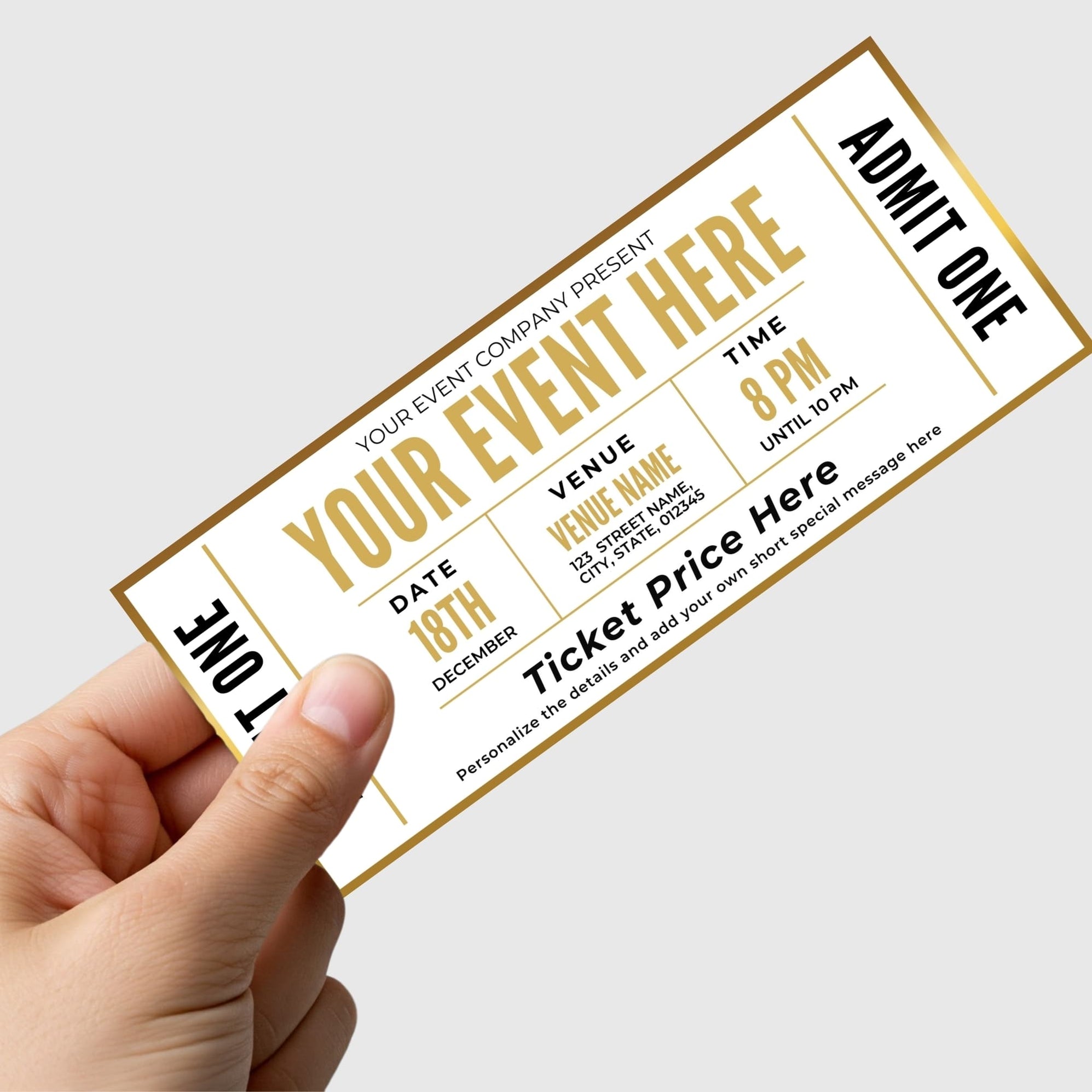 Customizable Surprise Event Ticket Voucher | Black and Gold Ticket ...