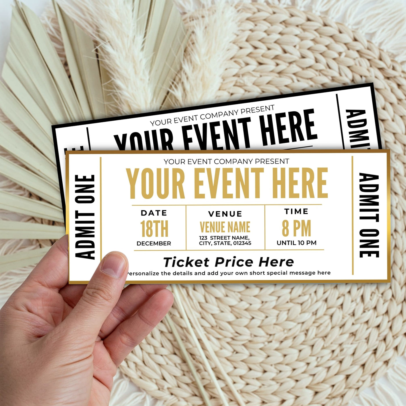 Customizable Surprise Event Ticket Voucher | Black and Gold Ticket ...