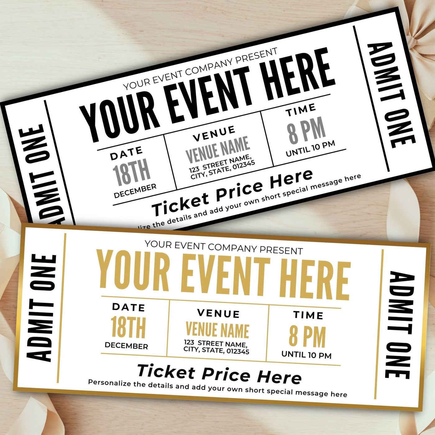 Customizable Surprise Event Ticket Voucher | Black and Gold Ticket ...