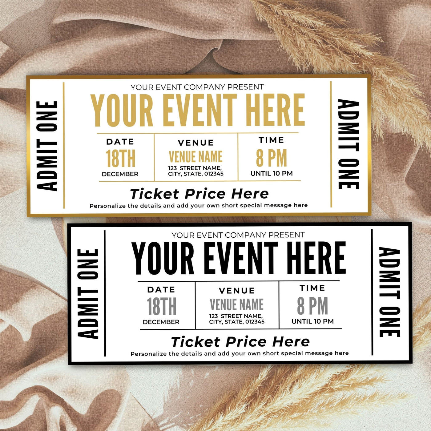 Customizable Surprise Event Ticket Voucher | Black and Gold Ticket ...