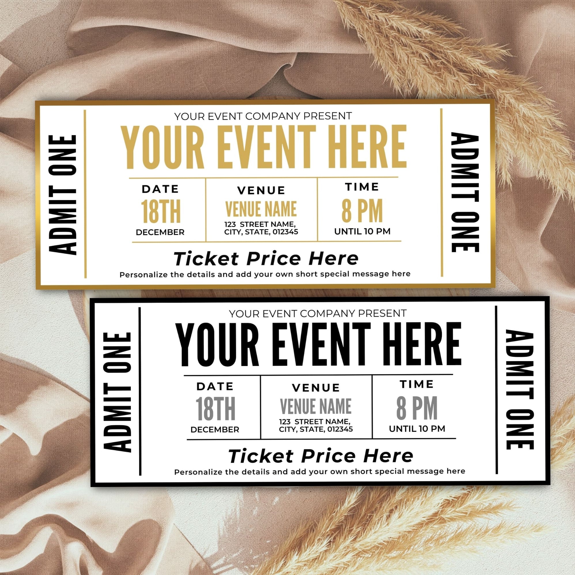 Customizable Surprise Event Ticket Voucher | Black and Gold Ticket ...