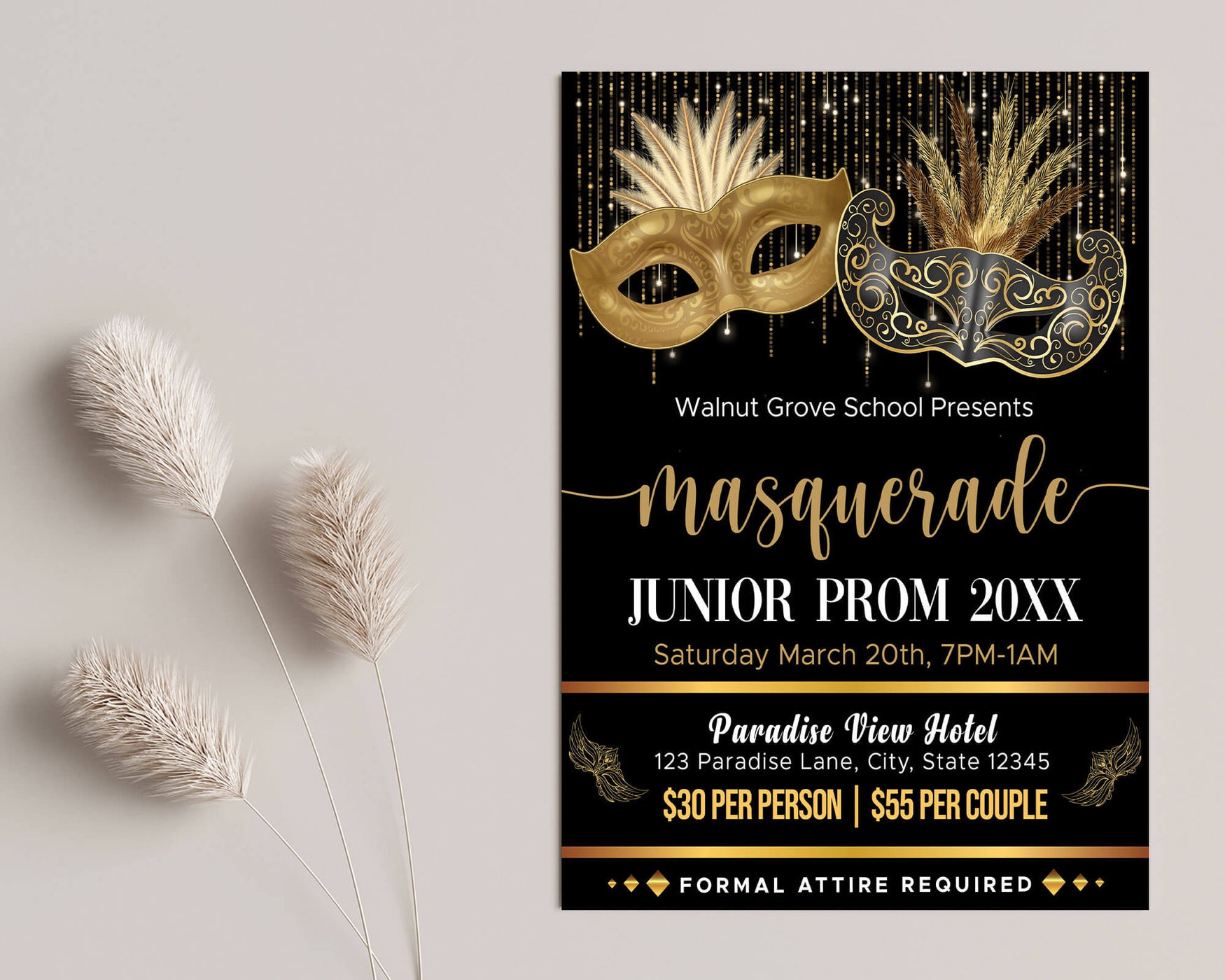 Customizable Masquerade Junior Prom Flyer | Masquerade Theme School ...
