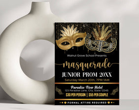 Customizable Masquerade Junior Prom Flyer | Masquerade Theme School ...