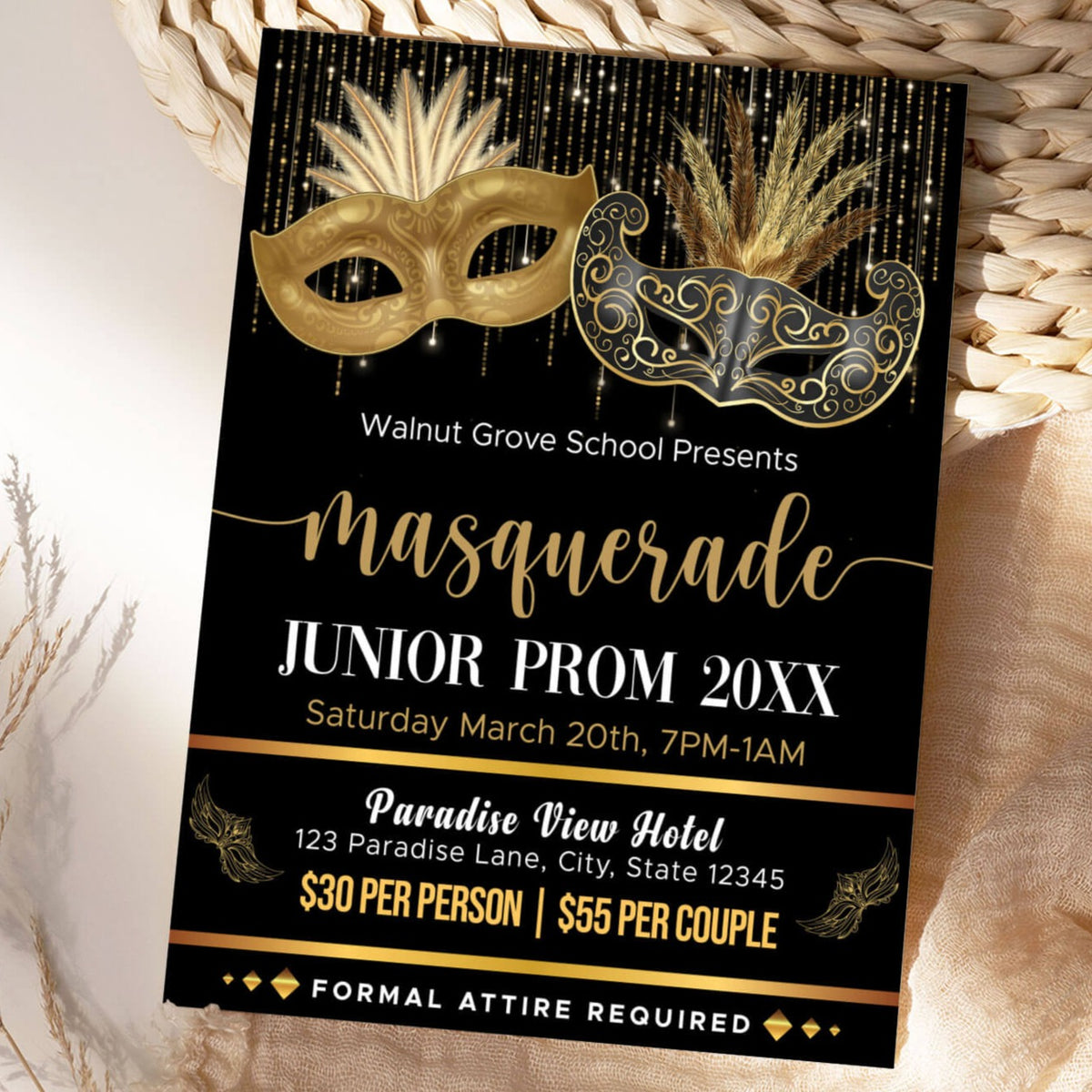 Customizable Masquerade Junior Prom Flyer | Masquerade Theme School ...