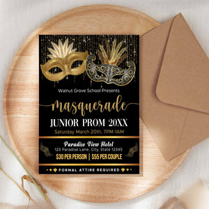 Customizable Masquerade Junior Prom Flyer | Masquerade Theme School ...