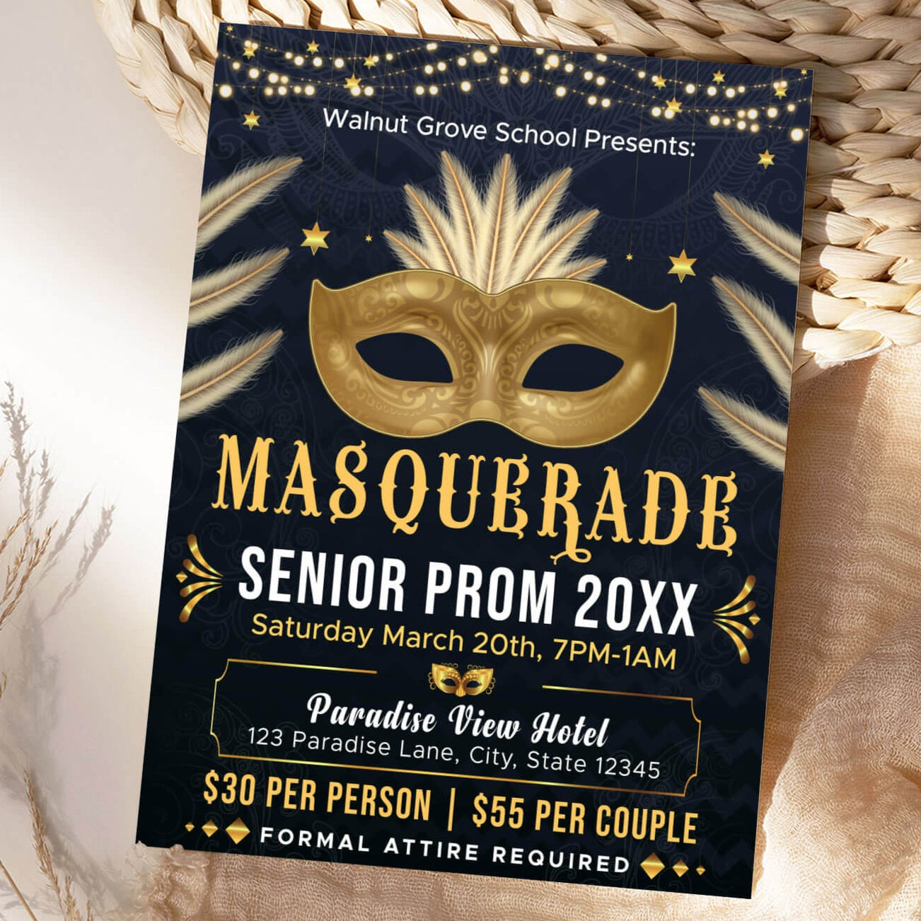 Customizable Masquerade Senior Prom Flyer | School Masquerade Theme ...