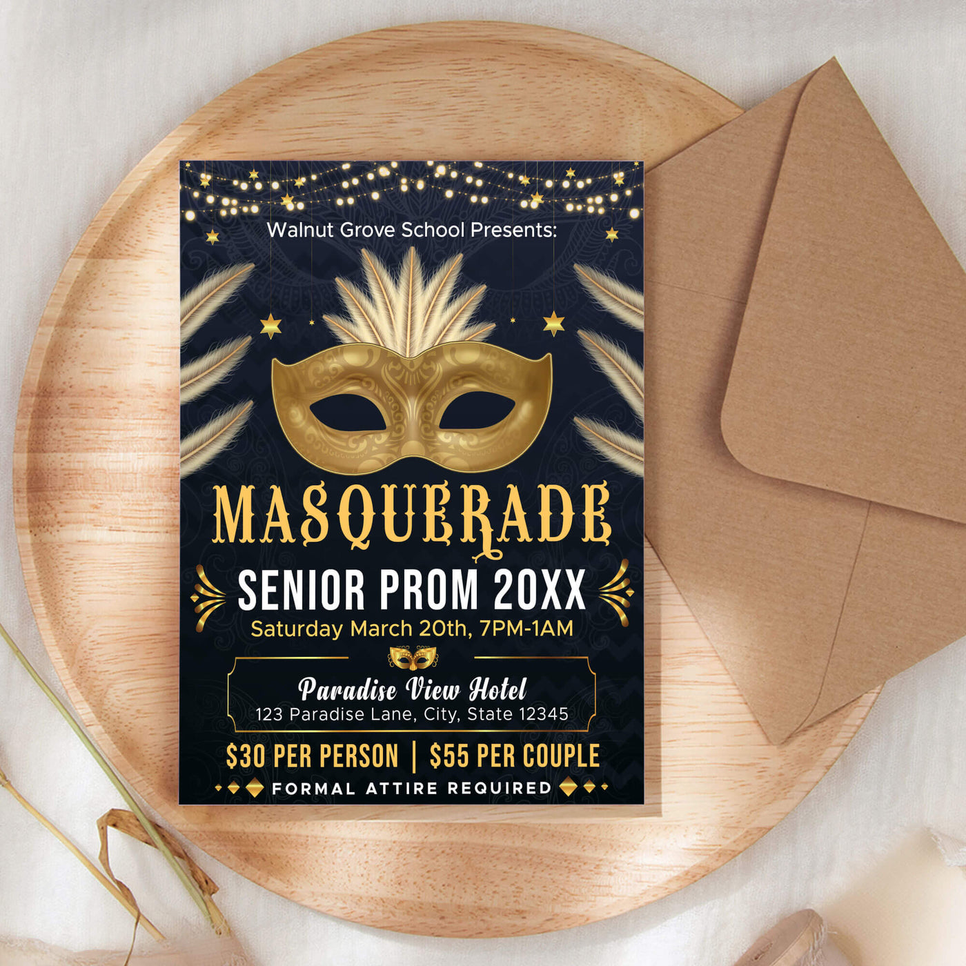 Customizable Masquerade Senior Prom Flyer | School Masquerade Theme ...