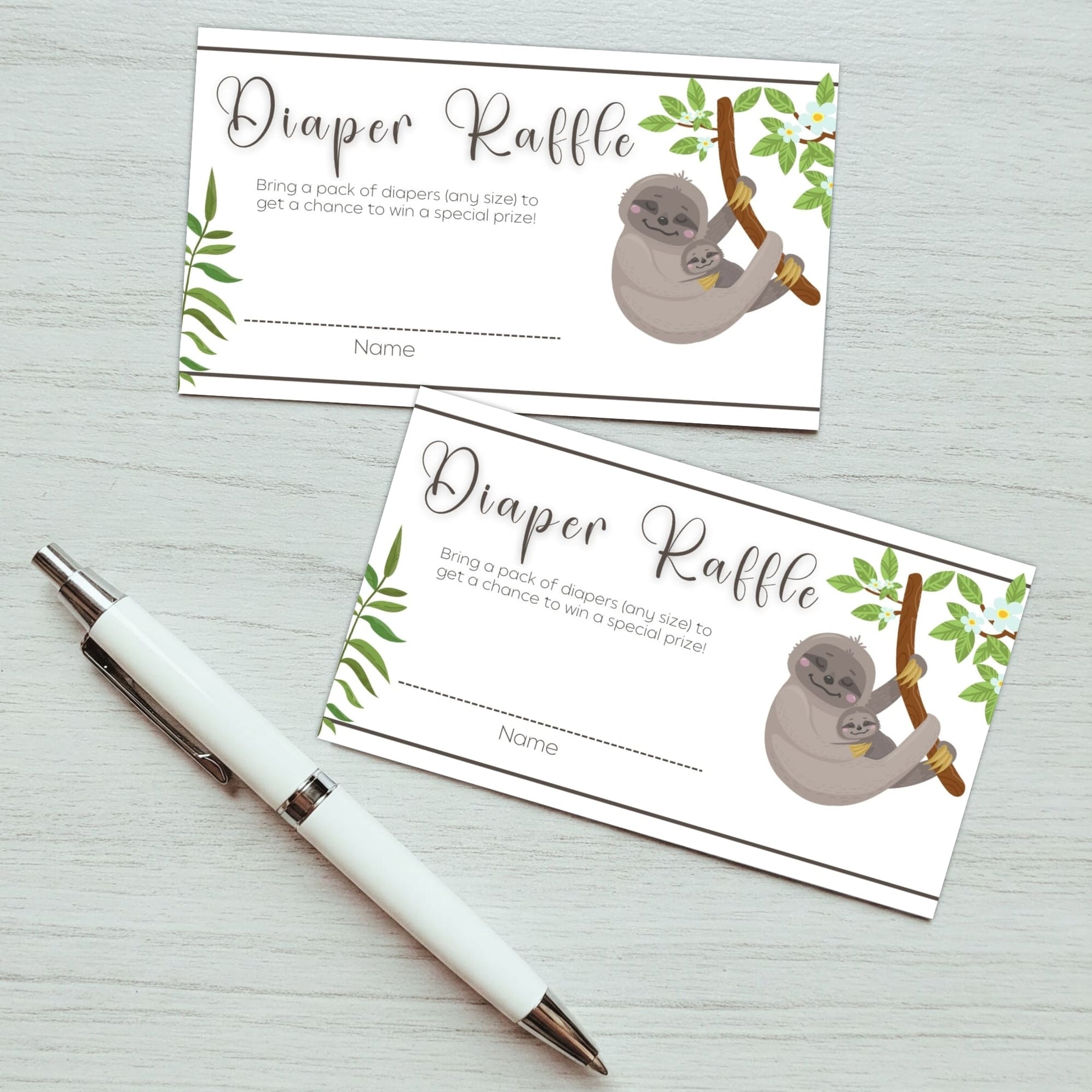Customizable Cute Sloth Diaper Raffle Ticket | Animal Theme Baby Shower ...