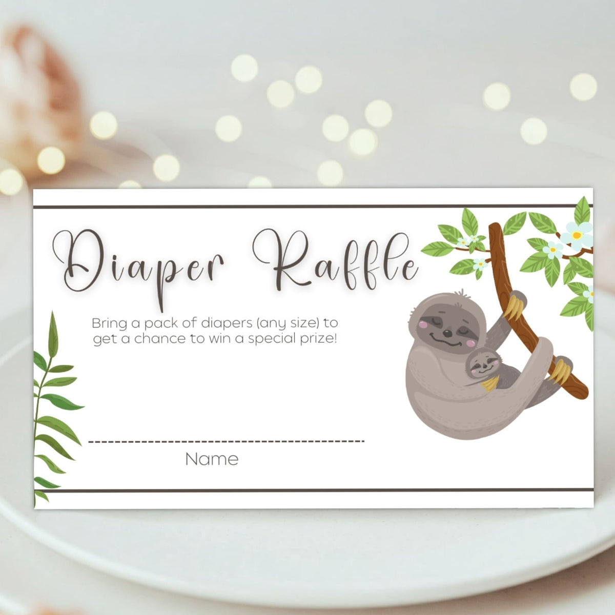 Customizable Cute Sloth Diaper Raffle Ticket | Animal Theme Baby Shower ...