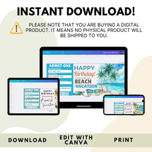 Customizable Beach Vacation Gift Ticket | Surprise Trip Boarding Pass ...